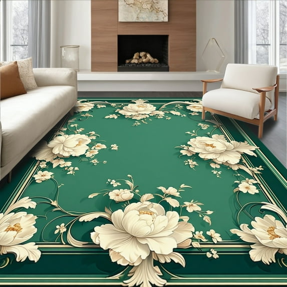 Flatwoven High Traffic Area Rug, Classic Rococo Swirl and Fleur Motif ...