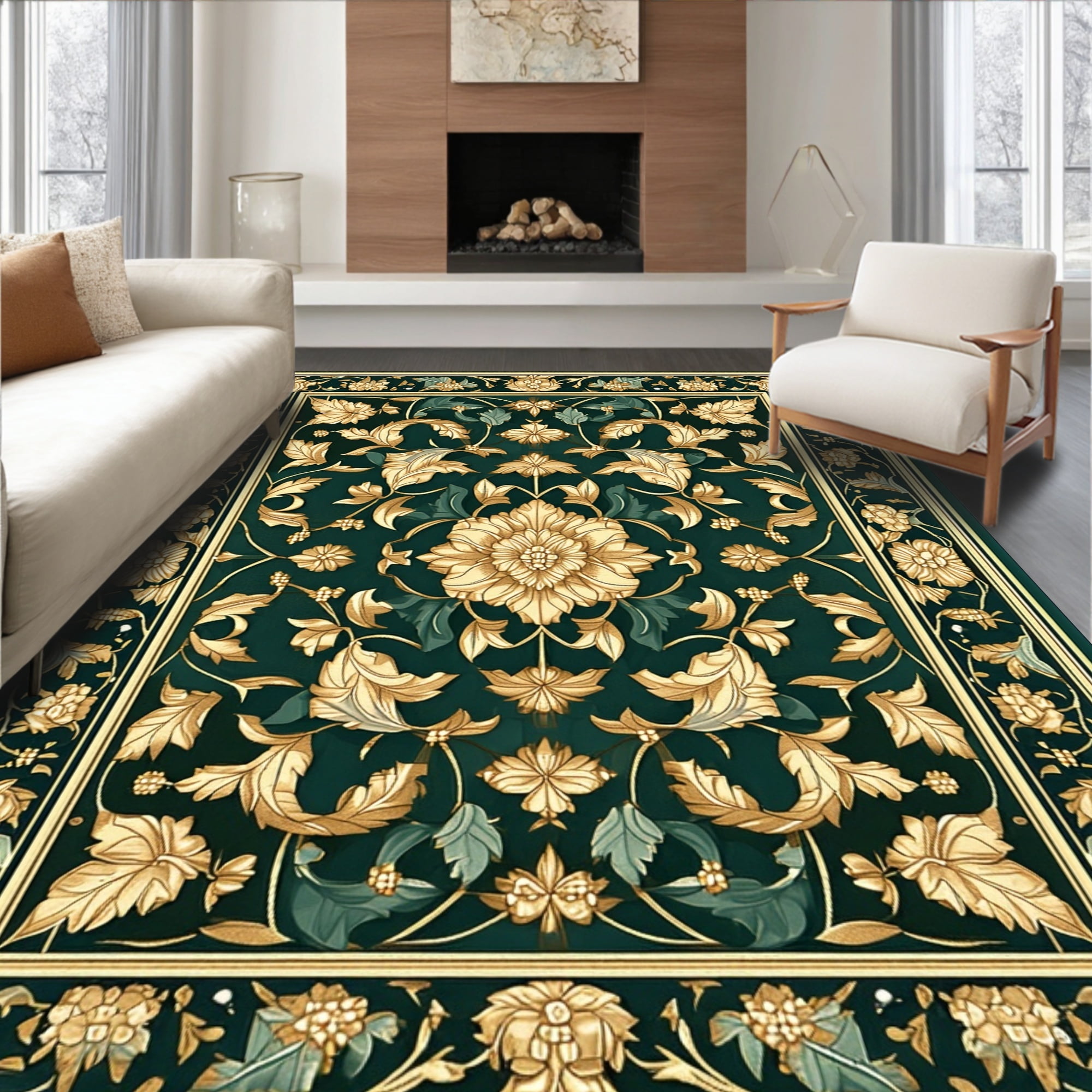 Flatwoven High Traffic Area Rug, Classic Scrollwork Design with Layered ...