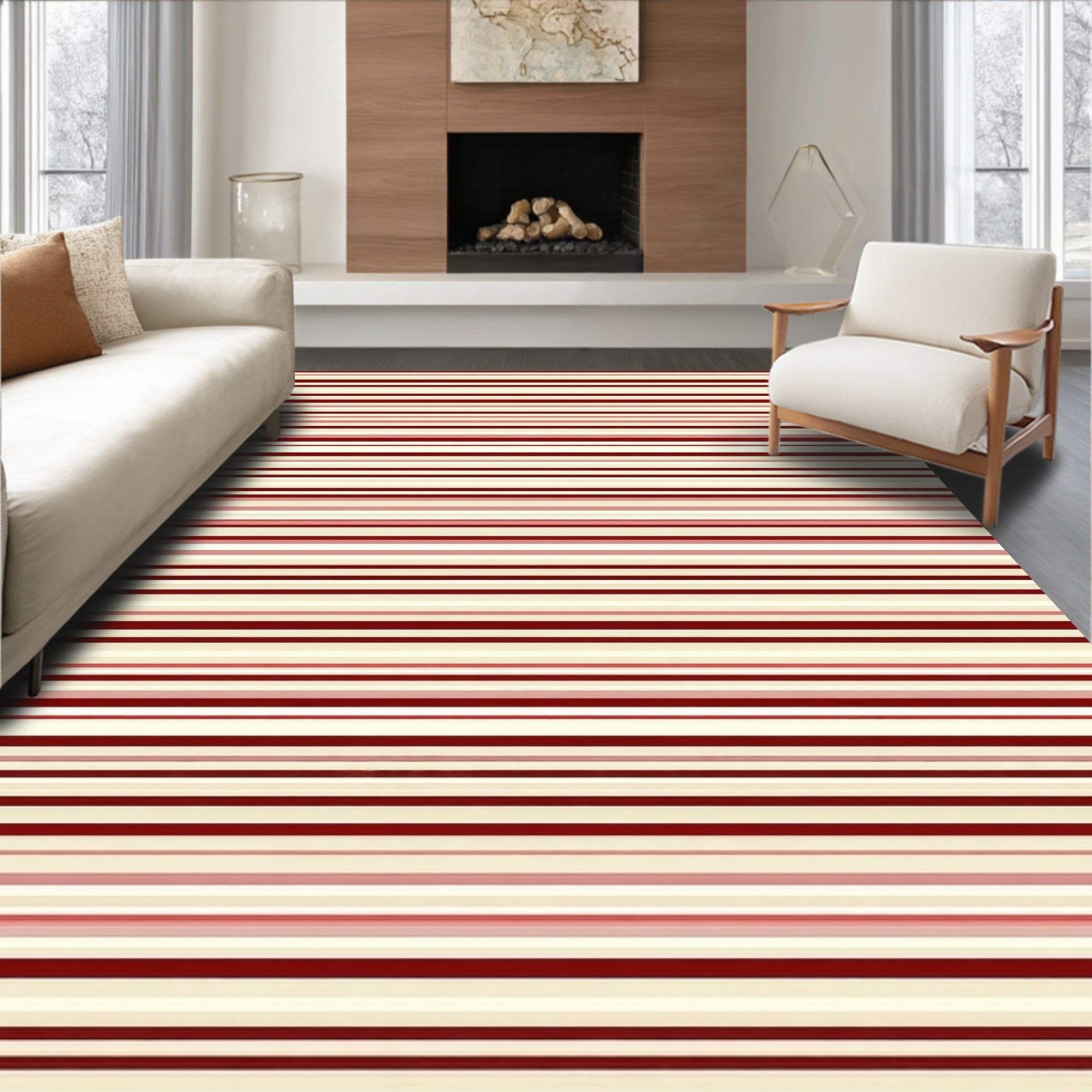 Flatwoven High Traffic Area Rug, Classic Striped Featuring Rich Red and ...