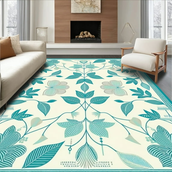 Flatwoven High Traffic Area Rug, Coastal Flora Geometric Botanical ...