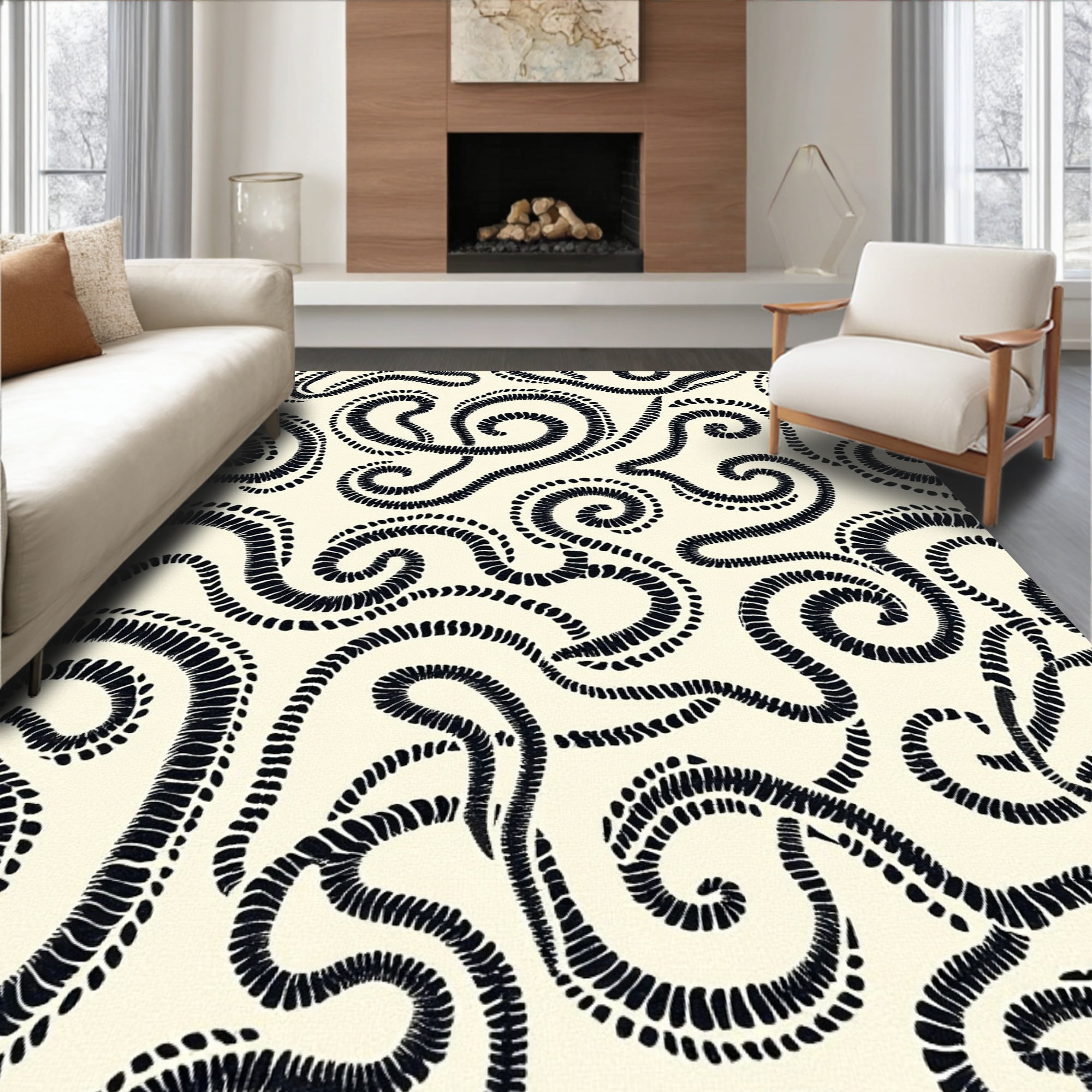 ODIKA 8'x8' Machine Washable Non-Slip Area Rug, Coiled Viper High ...