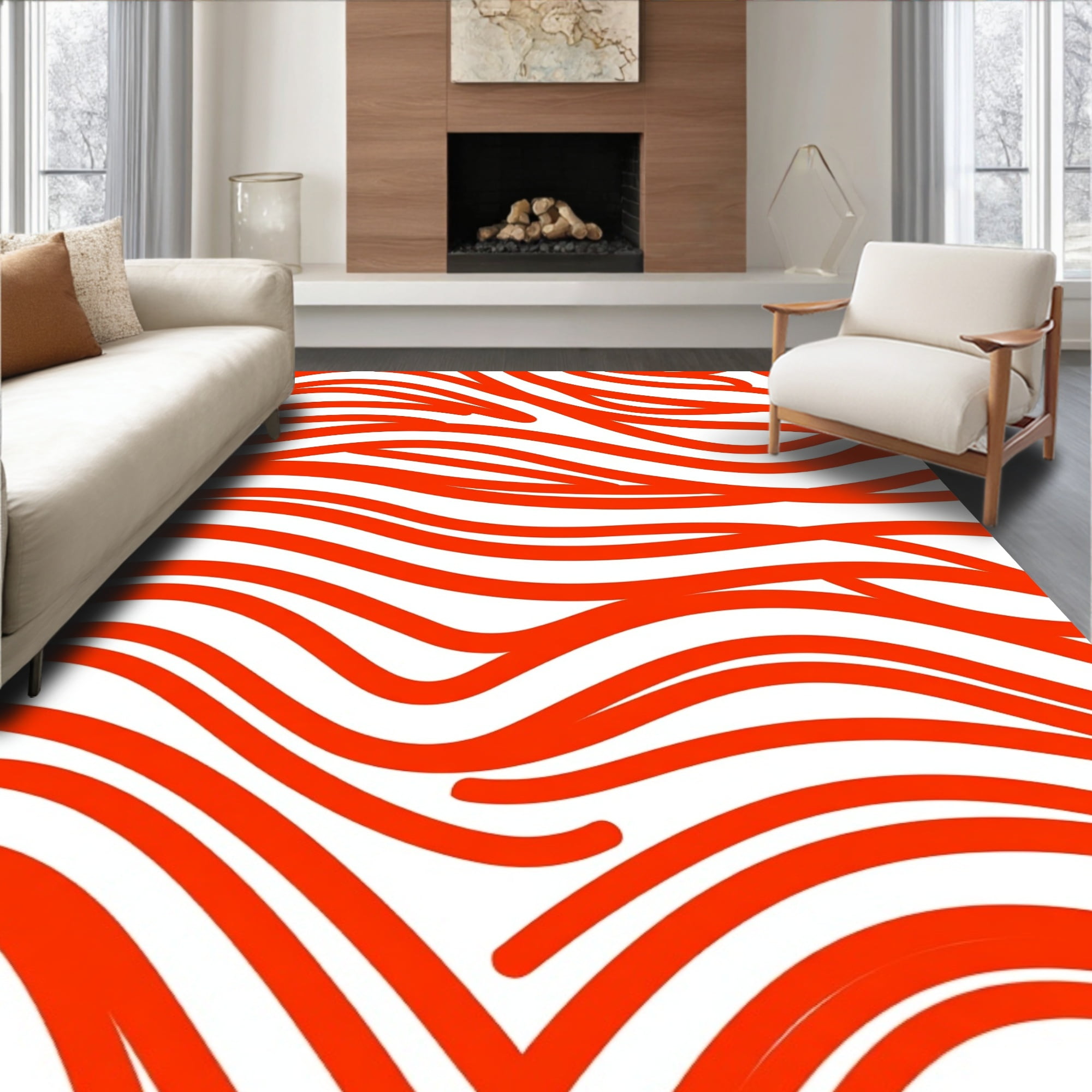 Flatwoven High Traffic Area Rug, Contemporary Abstract Wave With Bold ...
