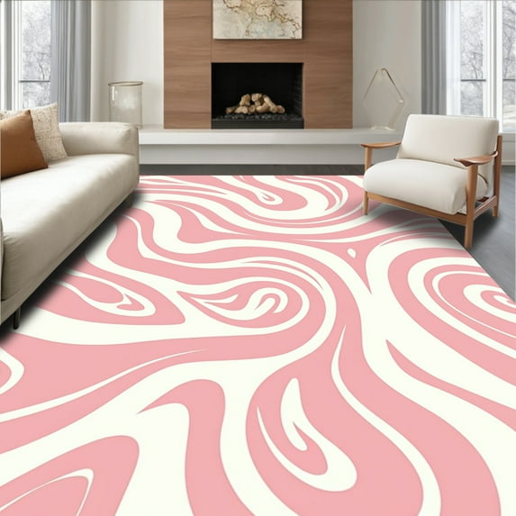 Flatwoven High Traffic Area Rug, Contemporary Artistic Waves in Blush ...