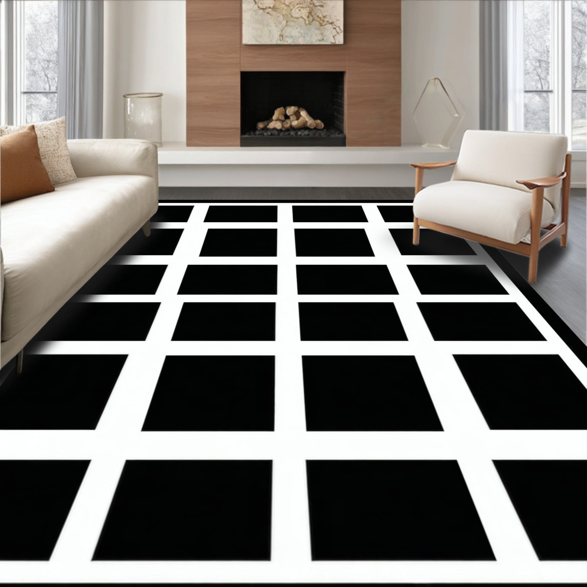 ODIKA 4'x6' Machine Washable Non-Slip Area Rug, Contemporary Black High ...