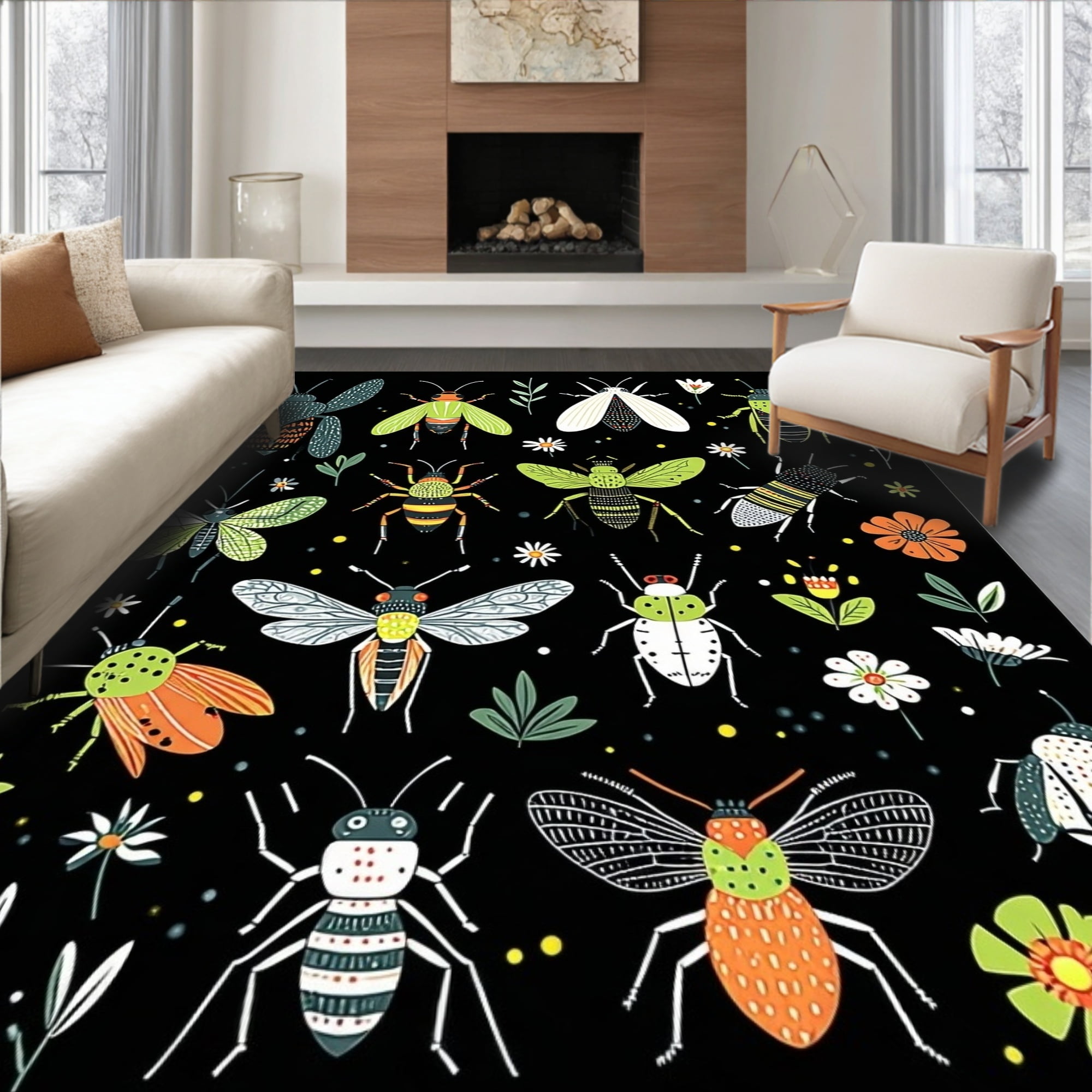 Flatwoven High Traffic Area Rug, Contemporary Bug Art with Unique ...