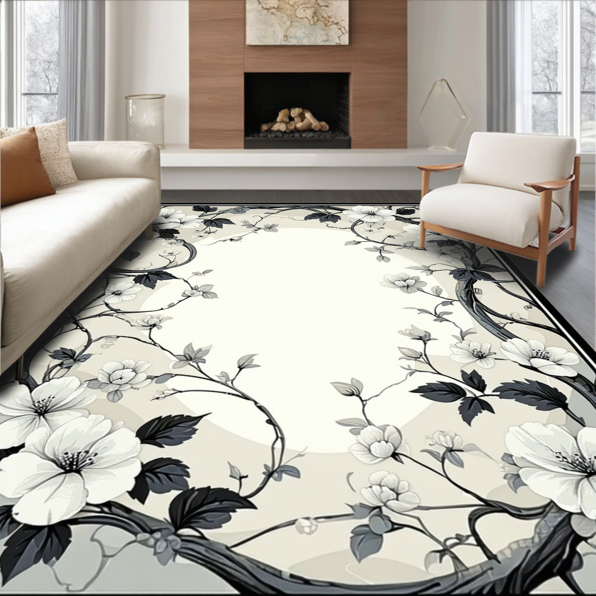 ODIKA 4'x6' Machine Washable Non-Slip Area Rug, Contemporary Floral ...