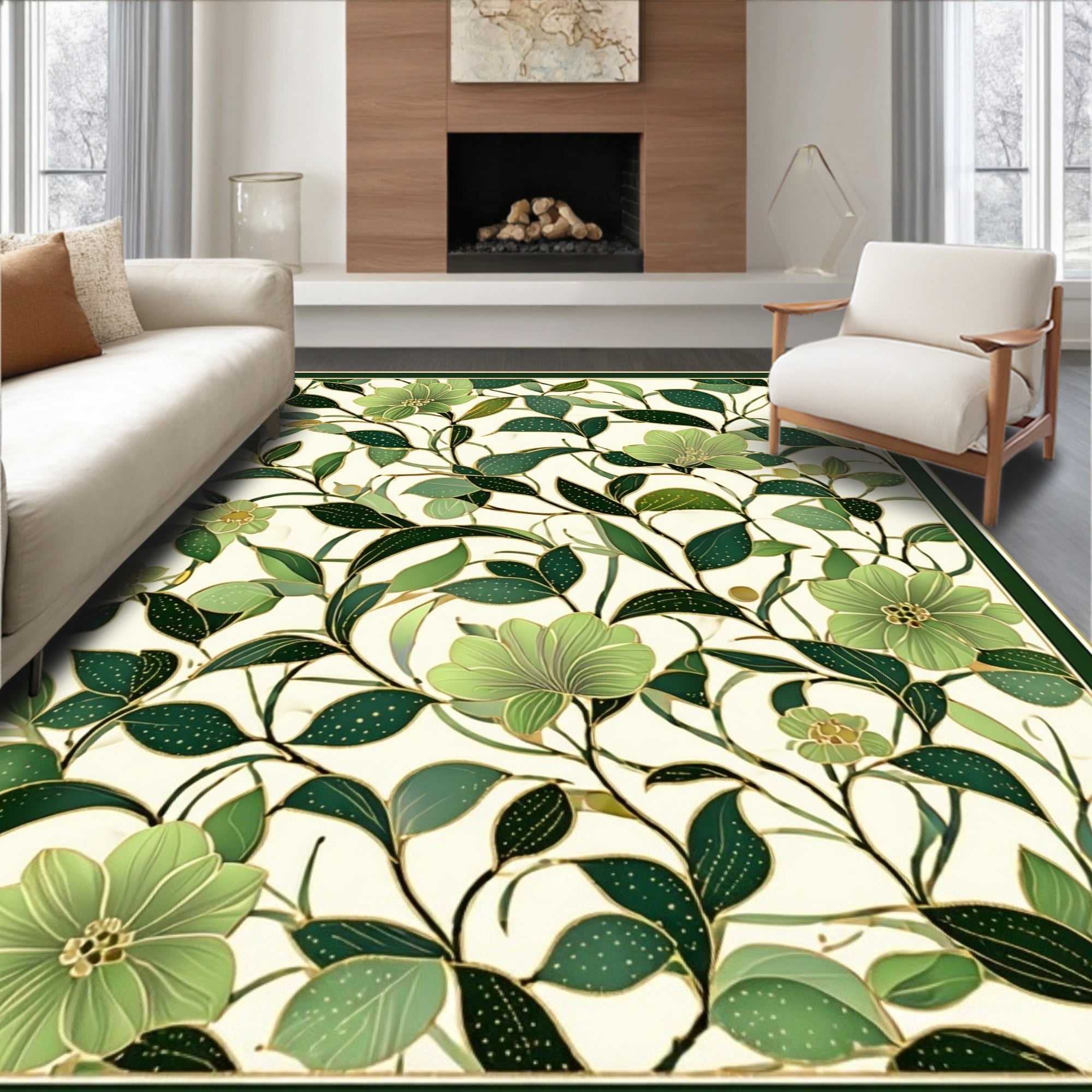 Flatwoven High Traffic Area Rug, Contemporary Geometric Flora with ...