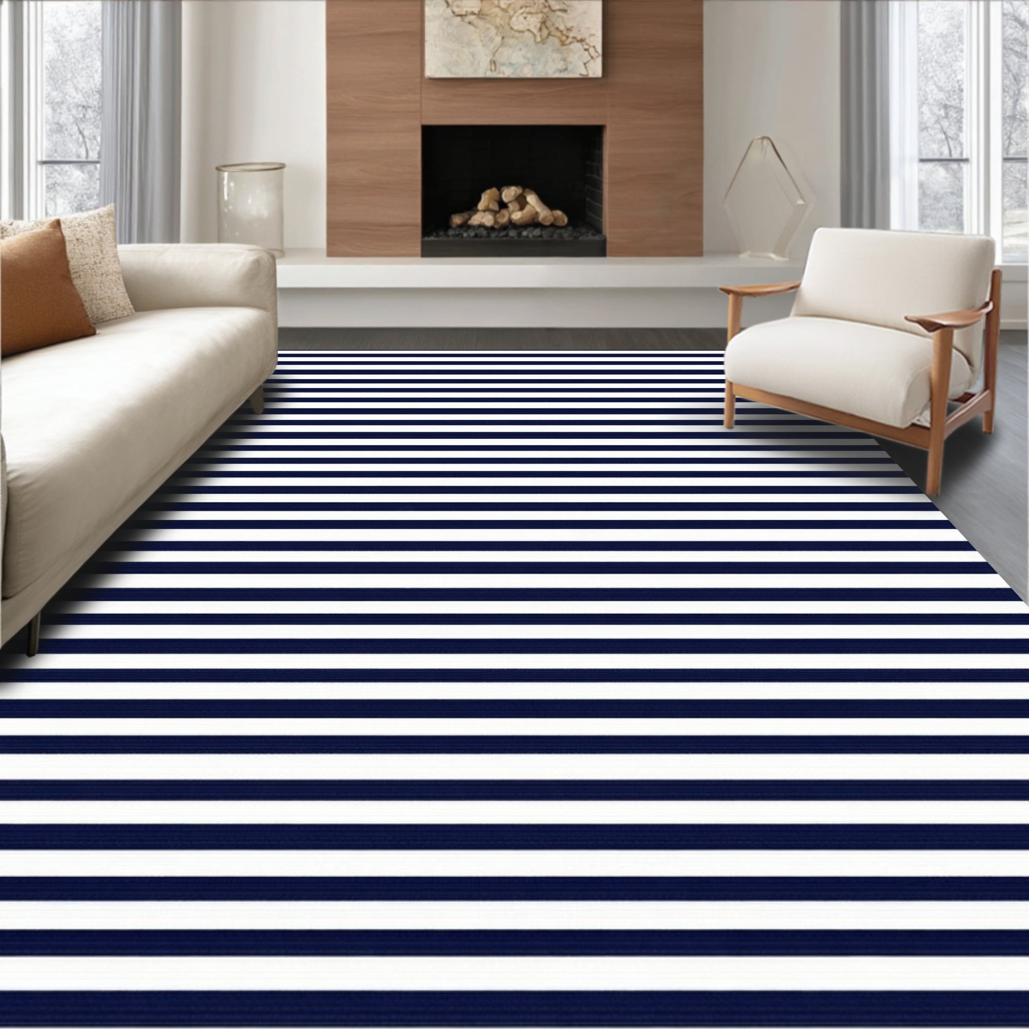Flatwoven High Traffic Area Rug, Contemporary Horizontal Stripe Runner ...
