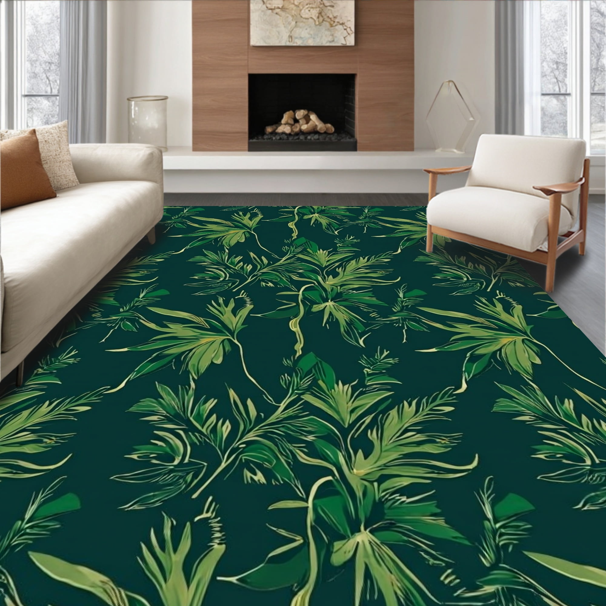 Flatwoven High Traffic Area Rug, Contemporary Jungle Motif, Non Slip ...