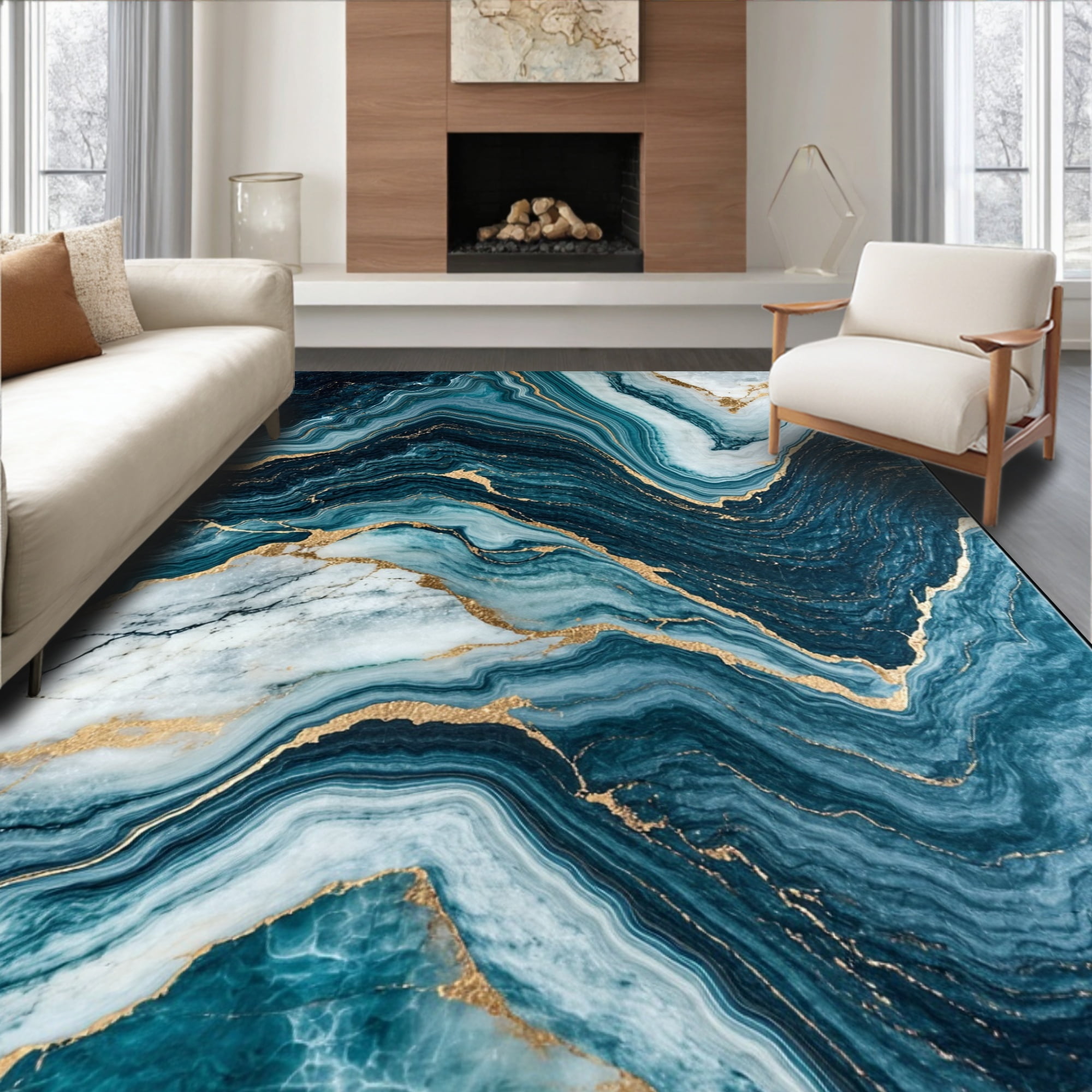 Flatwoven High Traffic Area Rug, Contemporary Marble Swirl Fluid ...