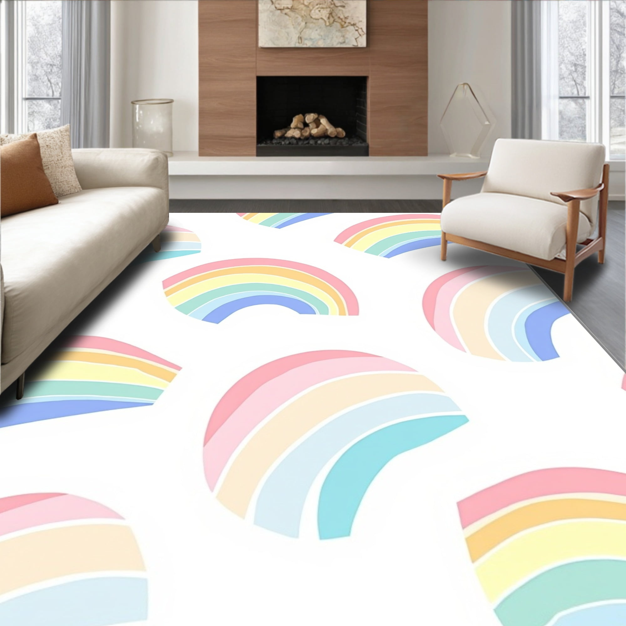 Flatwoven High Traffic Area Rug, Contemporary Minimalist Rainbow Shapes ...