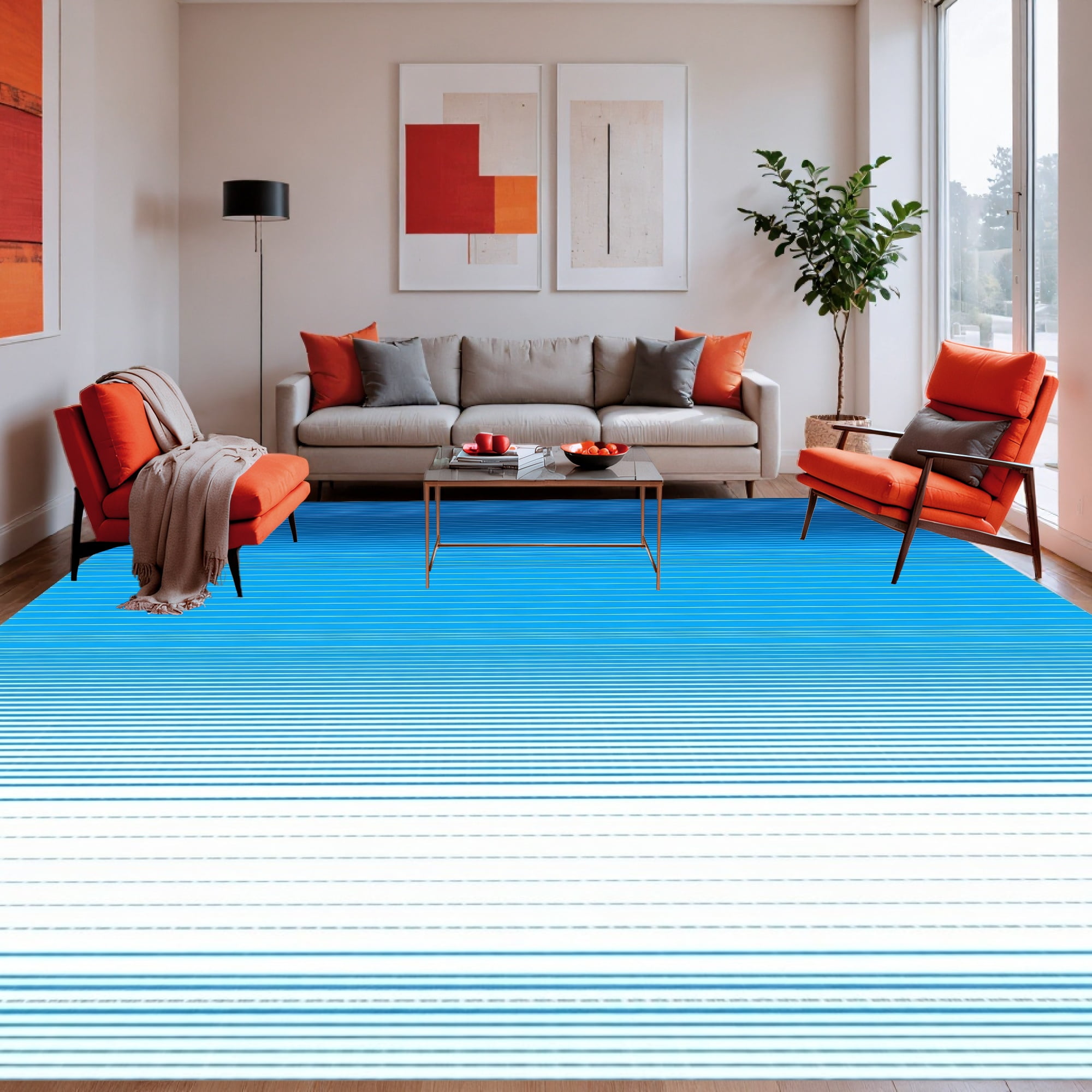 Flatwoven High Traffic Area Rug, Contemporary Striped Design with ...