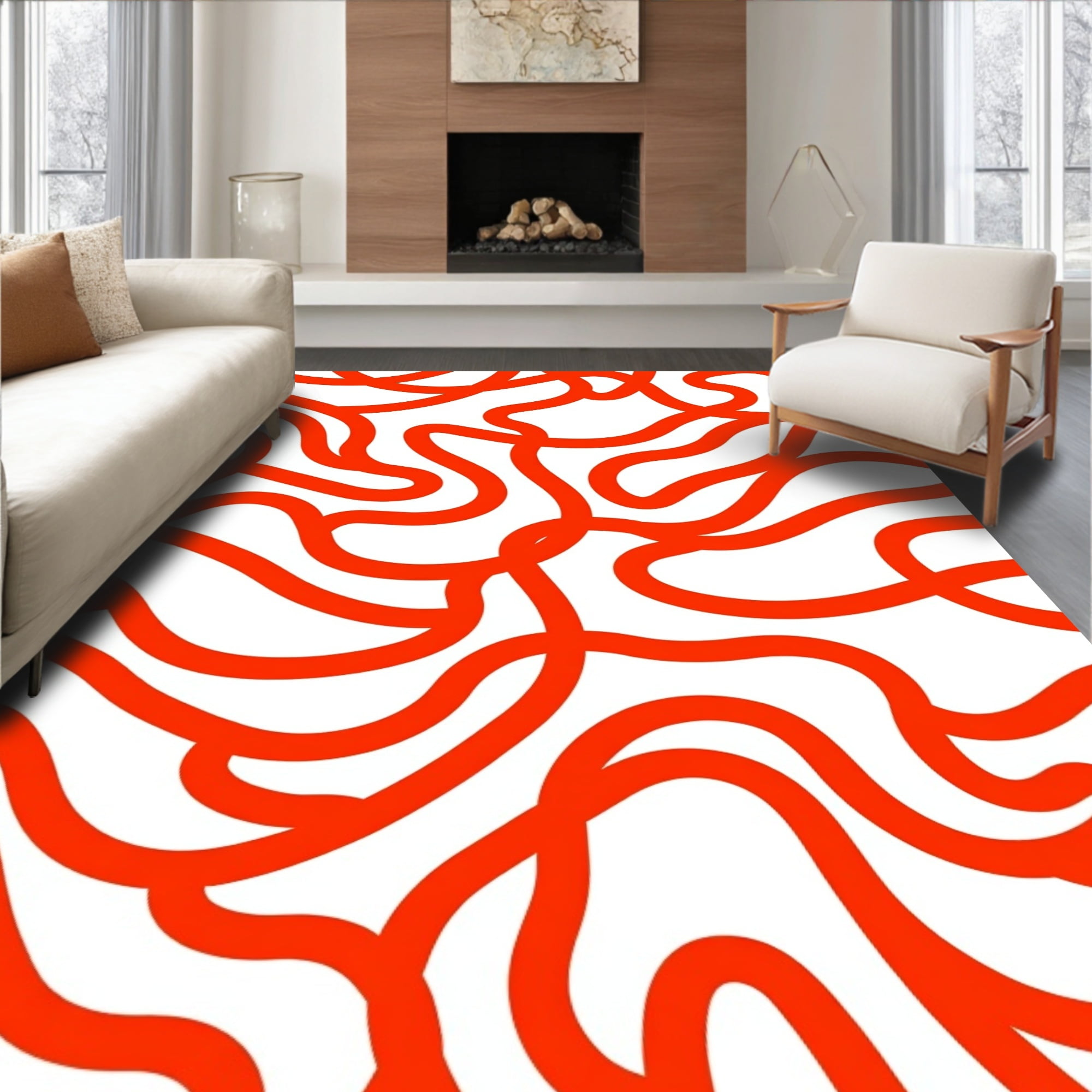 Flatwoven High Traffic Area Rug, Contemporary Wave Mosaic with Fluid ...