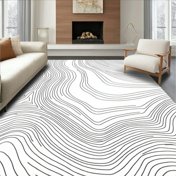 Flatwoven High Traffic Area Rug, Contour Line Abstract Art Area, Non ...