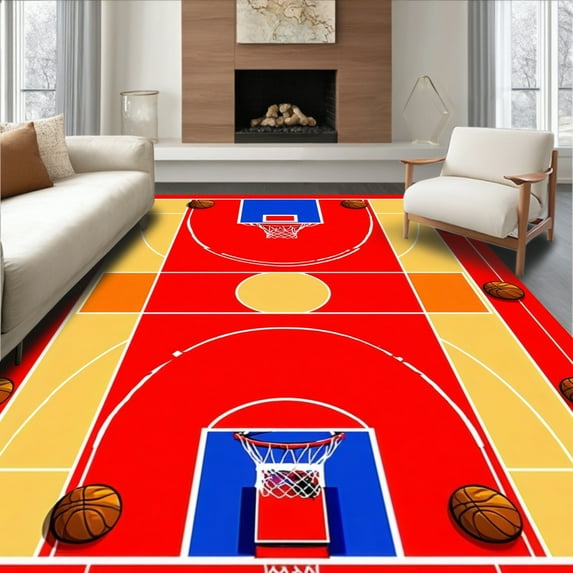 Flatwoven High Traffic Area Rug, Courtside Action Kids Basketball ...