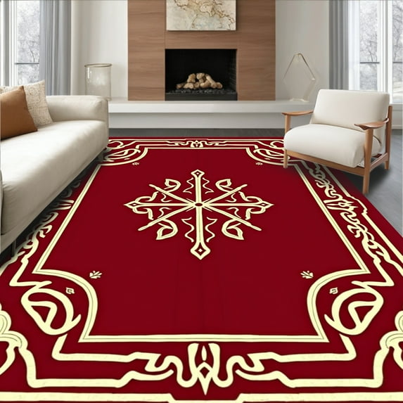 Flatwoven High Traffic Area Rug, Crimson Abstract Interlock, Non Slip ...