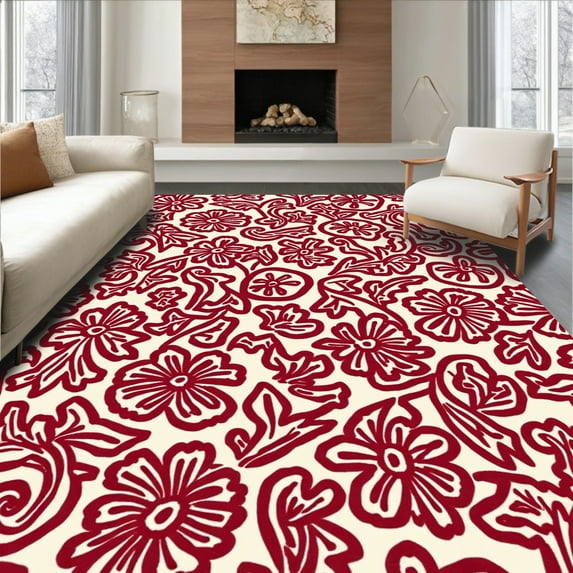 Flatwoven High Traffic Area Rug, Crimson Cascade Runner Abstract Floral ...