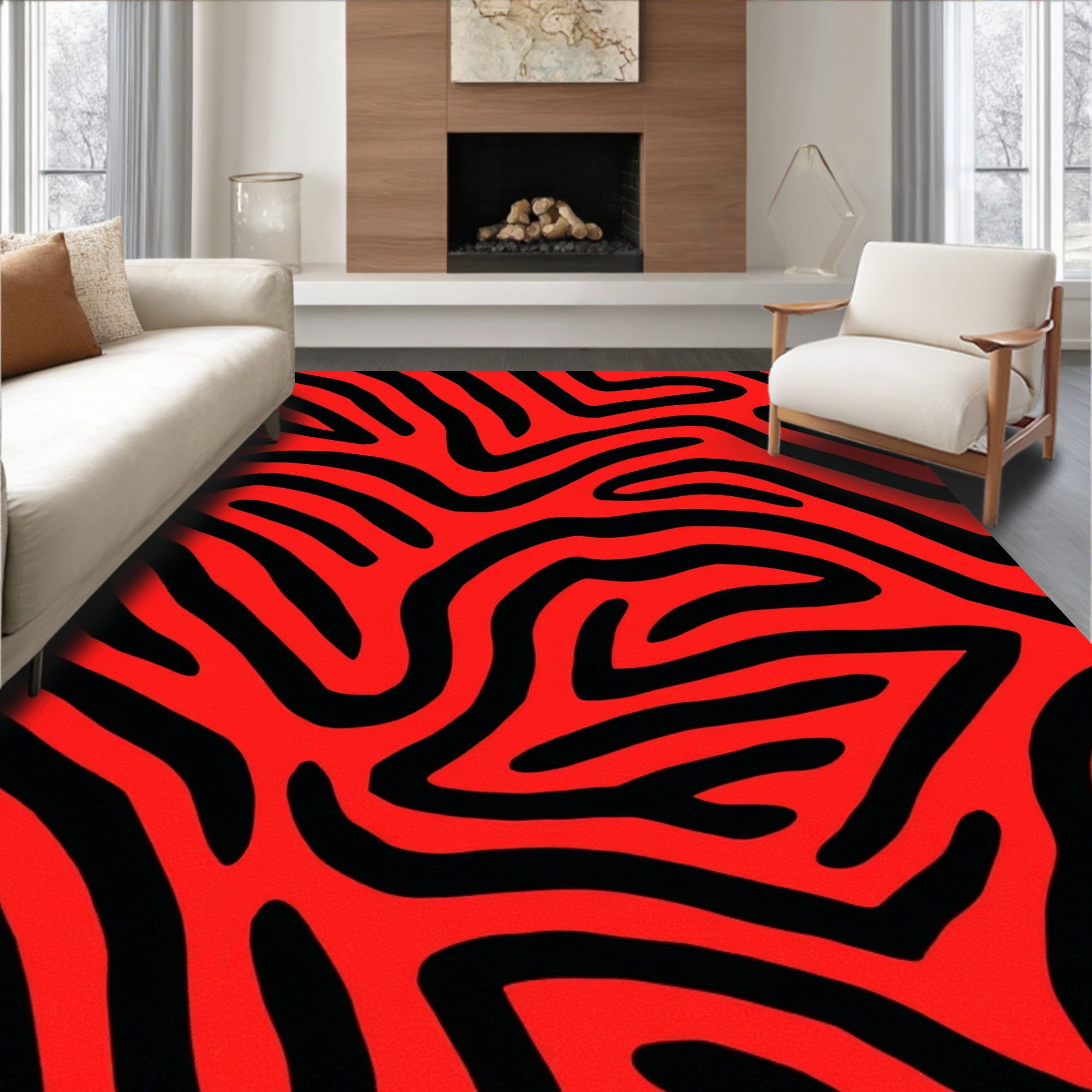 Flatwoven High Traffic Area Rug, Crimson Tiger Stripe, Non Slip, Stain ...