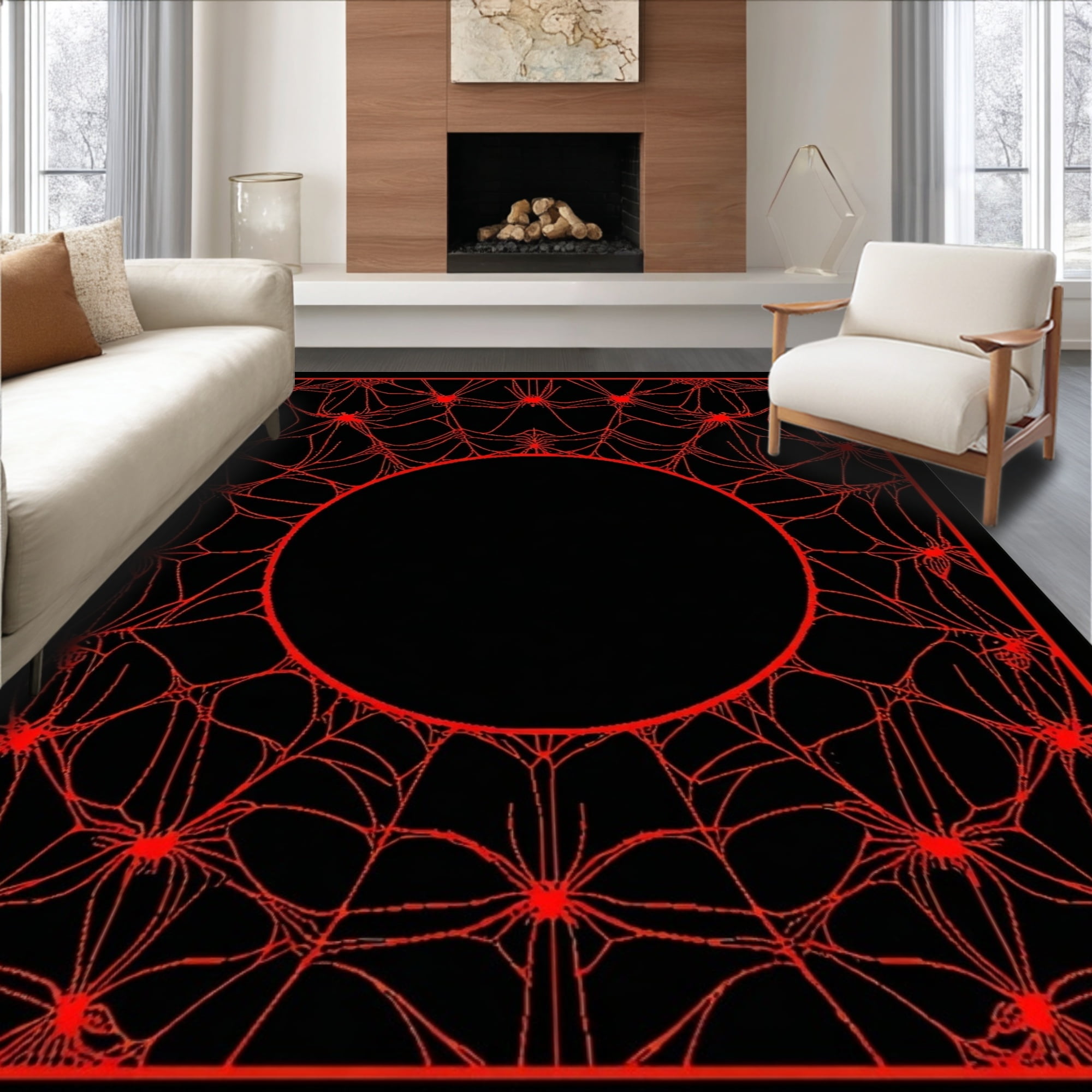 ODIKA 4'x6' Machine Washable Non-Slip Area Rug, Crimson Web Marvelous ...