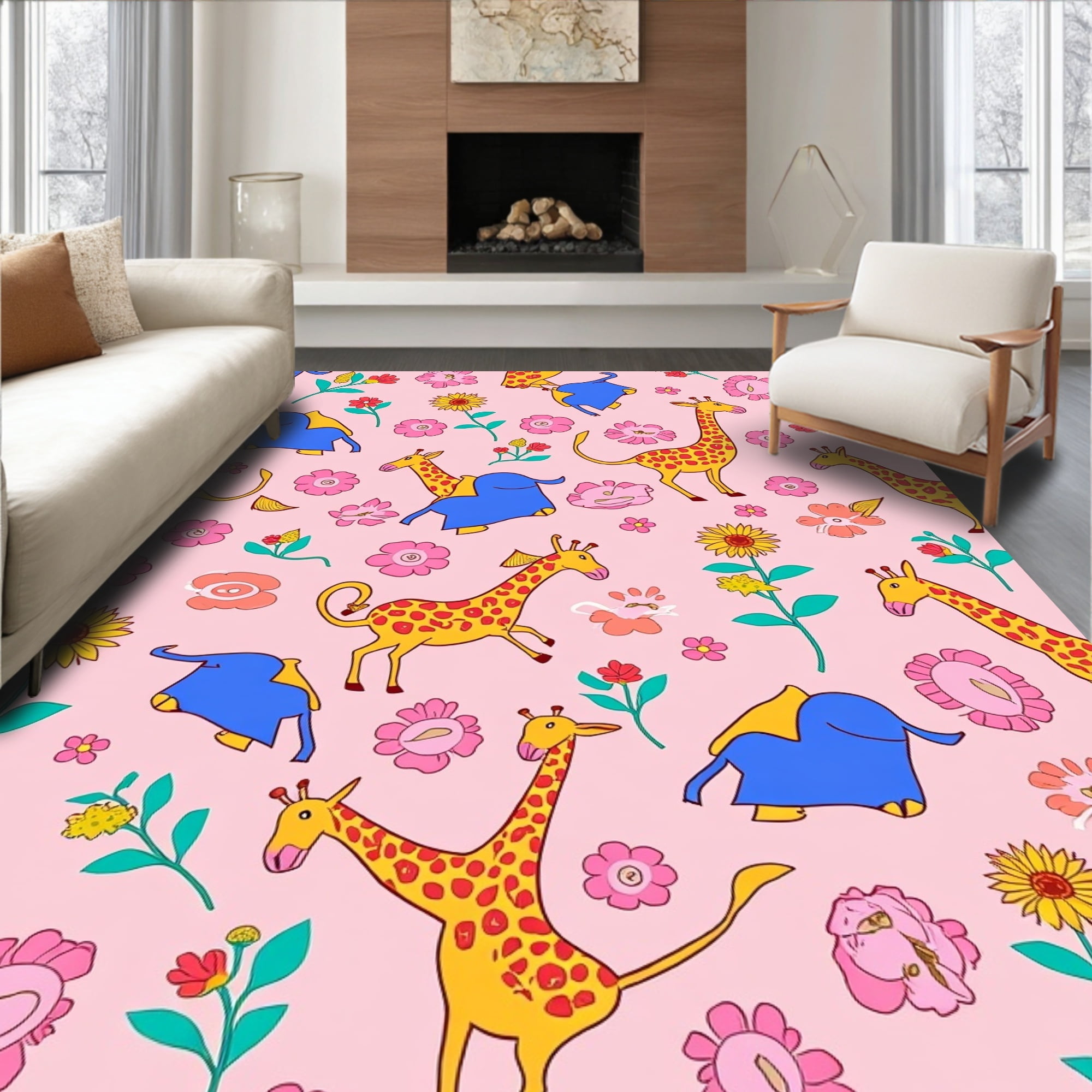 Flatwoven High Traffic Area Rug, Cute Jungle Friends Area Cartoon ...
