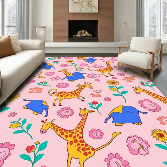 Flatwoven High Traffic Area Rug, Cute Jungle Friends Area Cartoon ...