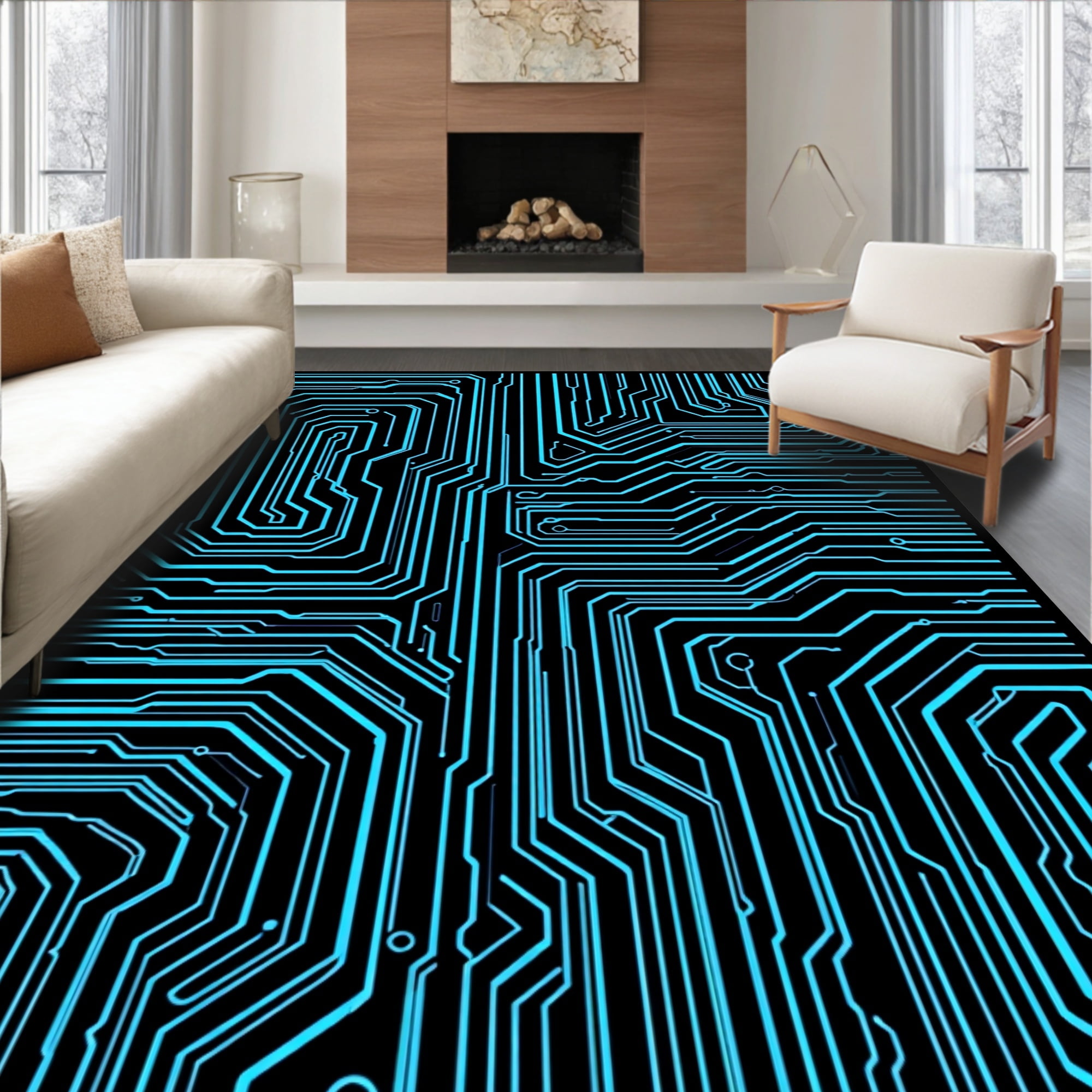 ODIKA 5'x7' Machine Washable Non-Slip Area Rug, Cyberpunk Futuristic ...