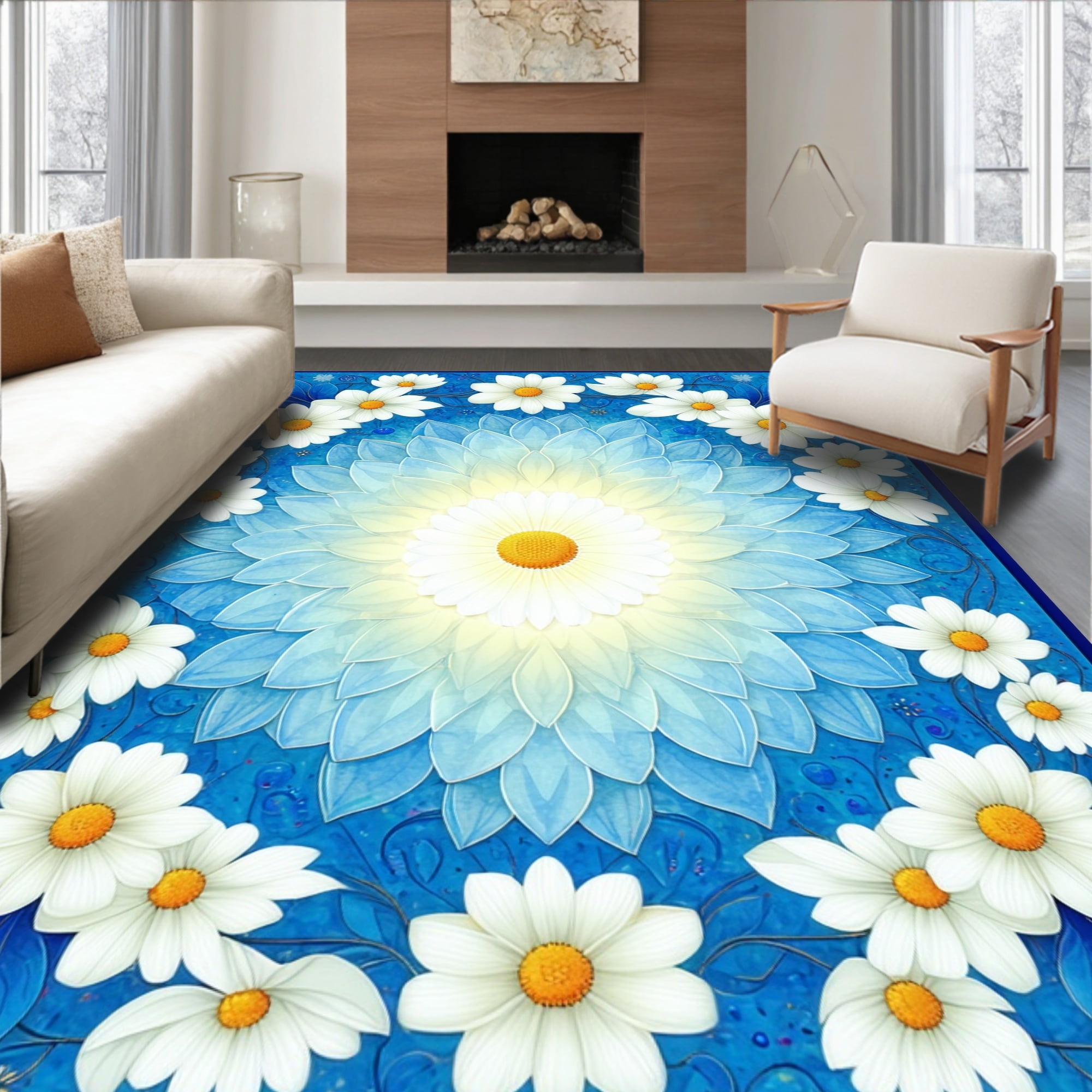 Flatwoven High Traffic Area Rug, Daisy Bloom Medallion with Playful ...