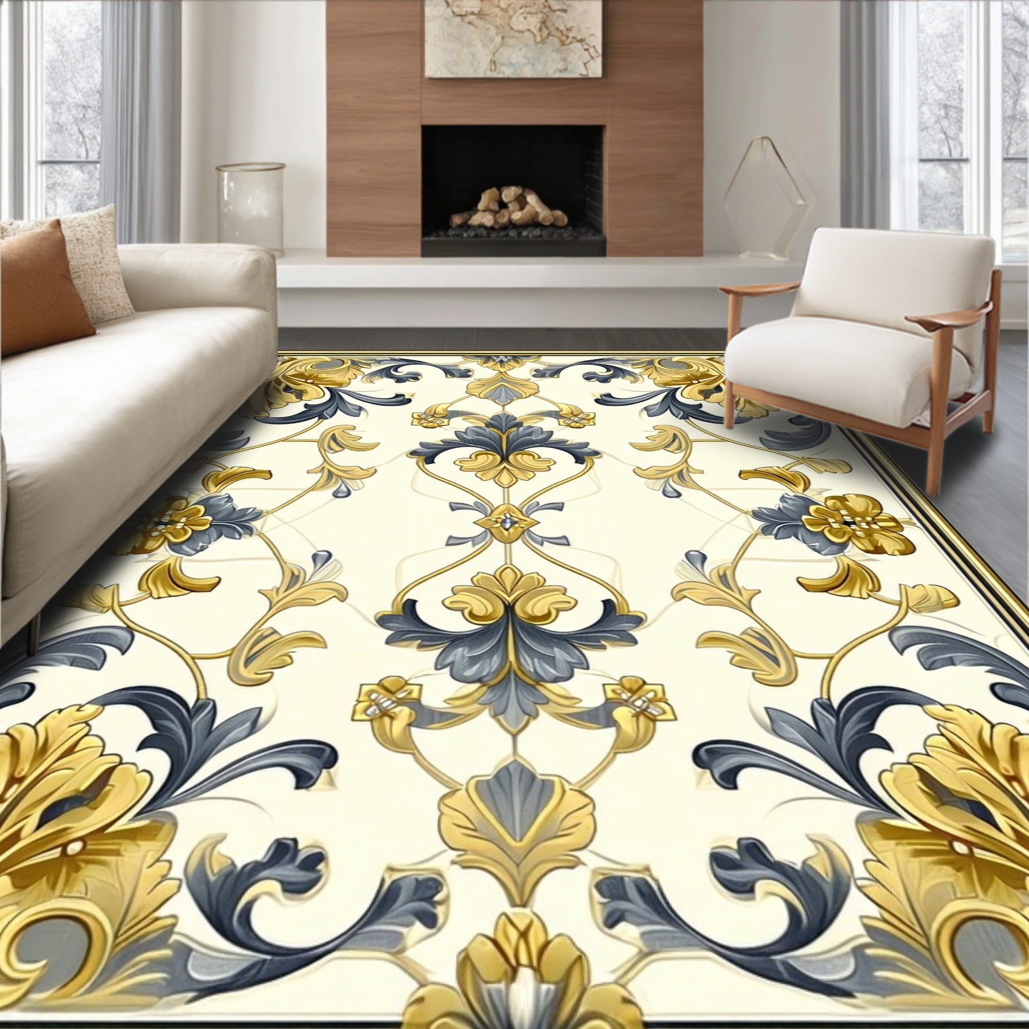 ODIKA 3'x5' Machine Washable Non-Slip Area Rug, Damask Flourish ...