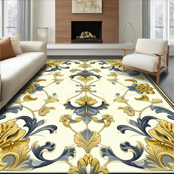 ODIKA 3'x5' Machine Washable Non-Slip Area Rug, Damask Flourish ...