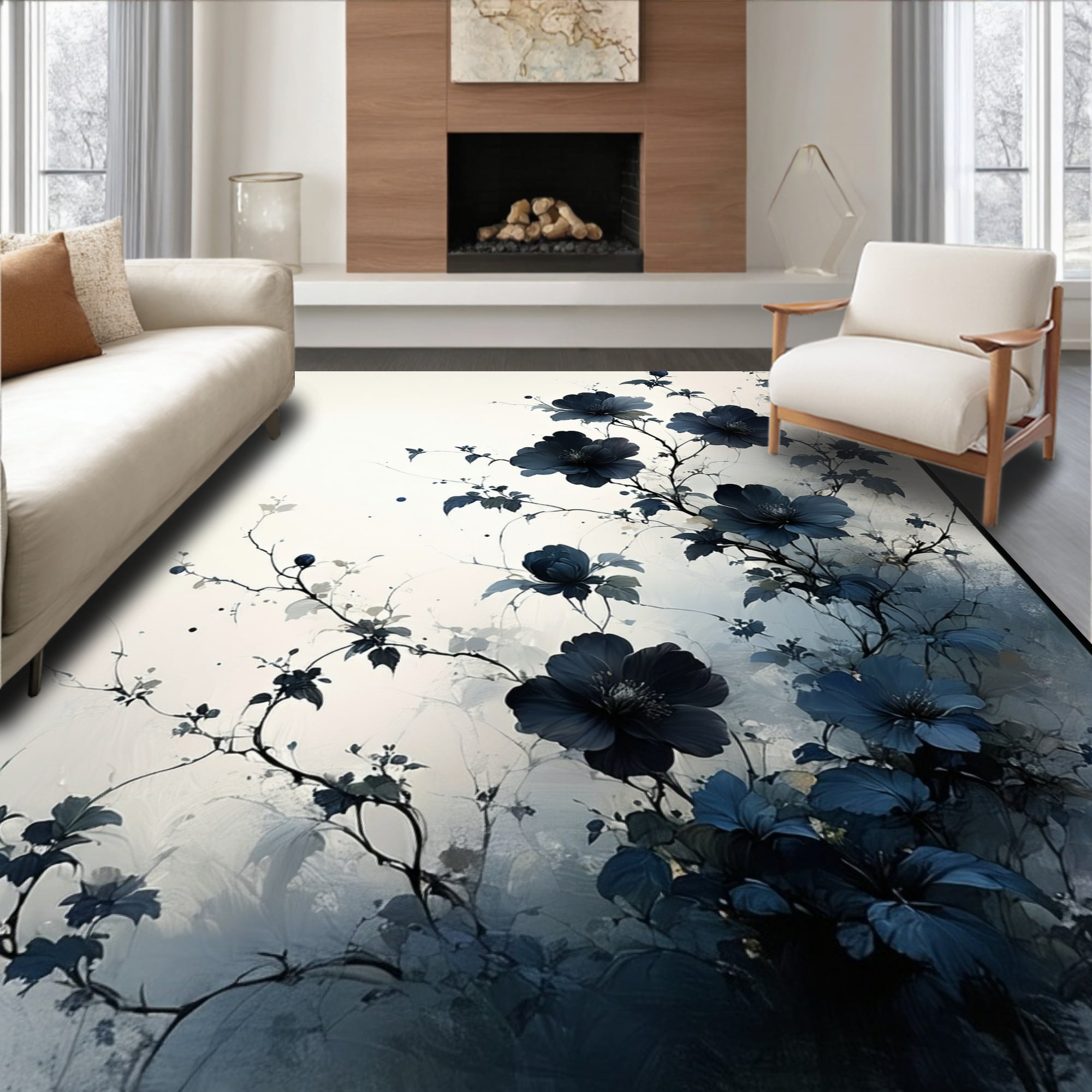 Flatwoven High Traffic Area Rug, Dark Garden Contemporary Floral, Non ...