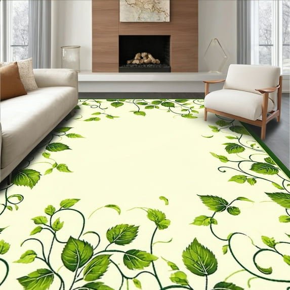 Flatwoven High Traffic Area Rug, Decorative Green Floral Throw with ...