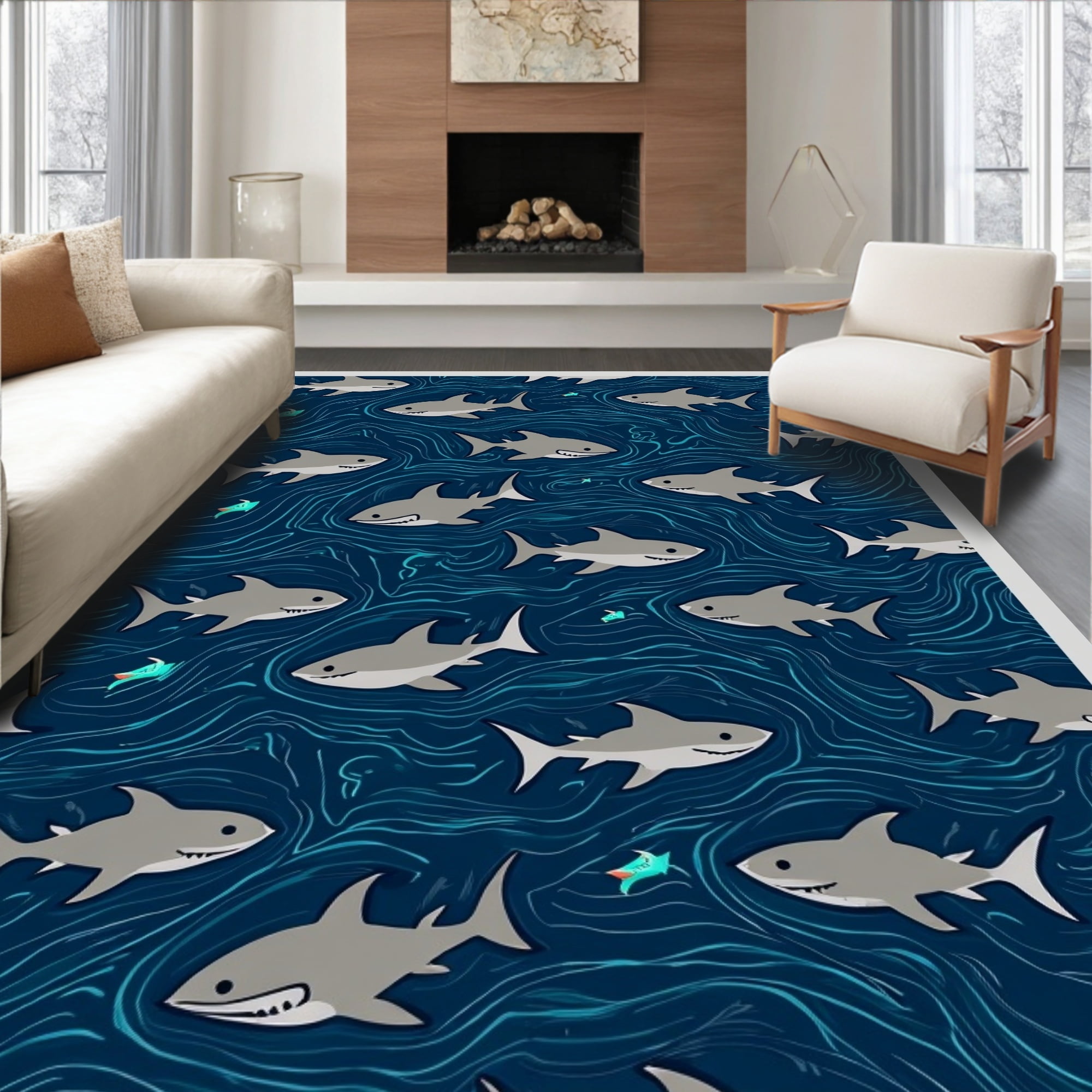 Flatwoven High Traffic Area Rug, Deep Sea Predator Nautical Area With ...