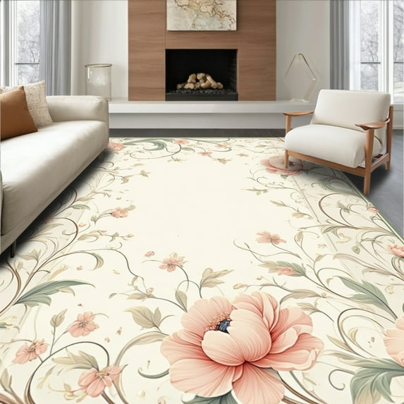 Flatwoven High Traffic Area Rug, Delicate Floral Bouquet Design with ...