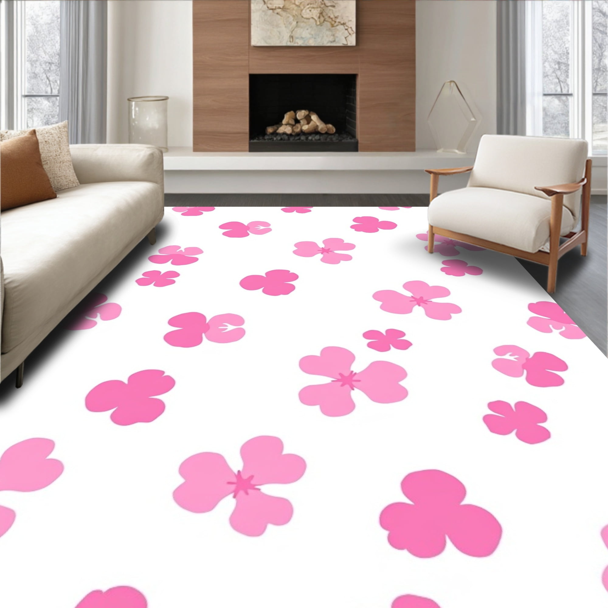 Flatwoven High Traffic Area Rug, Delicate Petal Scatter Design With ...