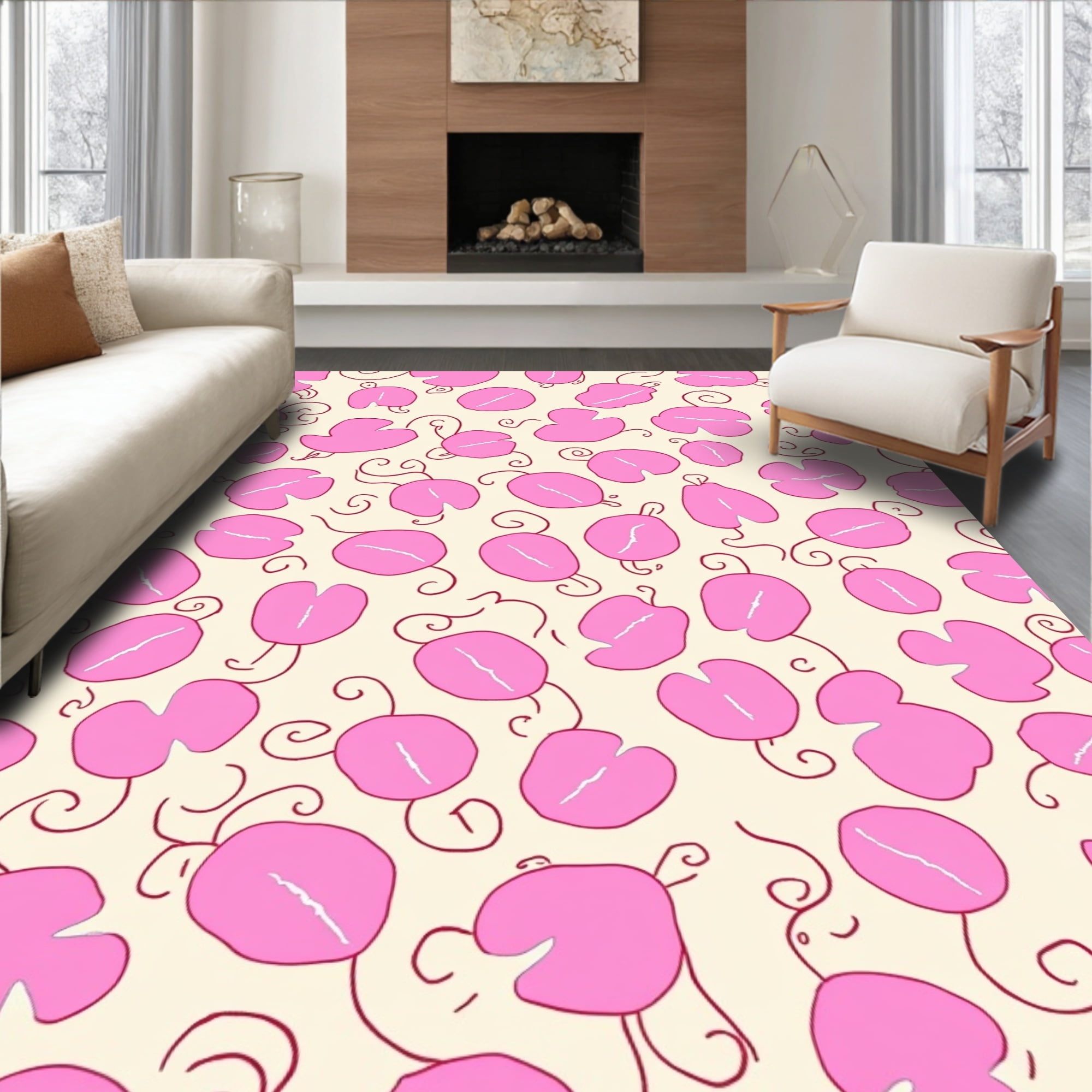 Flatwoven High Traffic Area Rug, Delicate Pink Panther Spot with Ivory ...