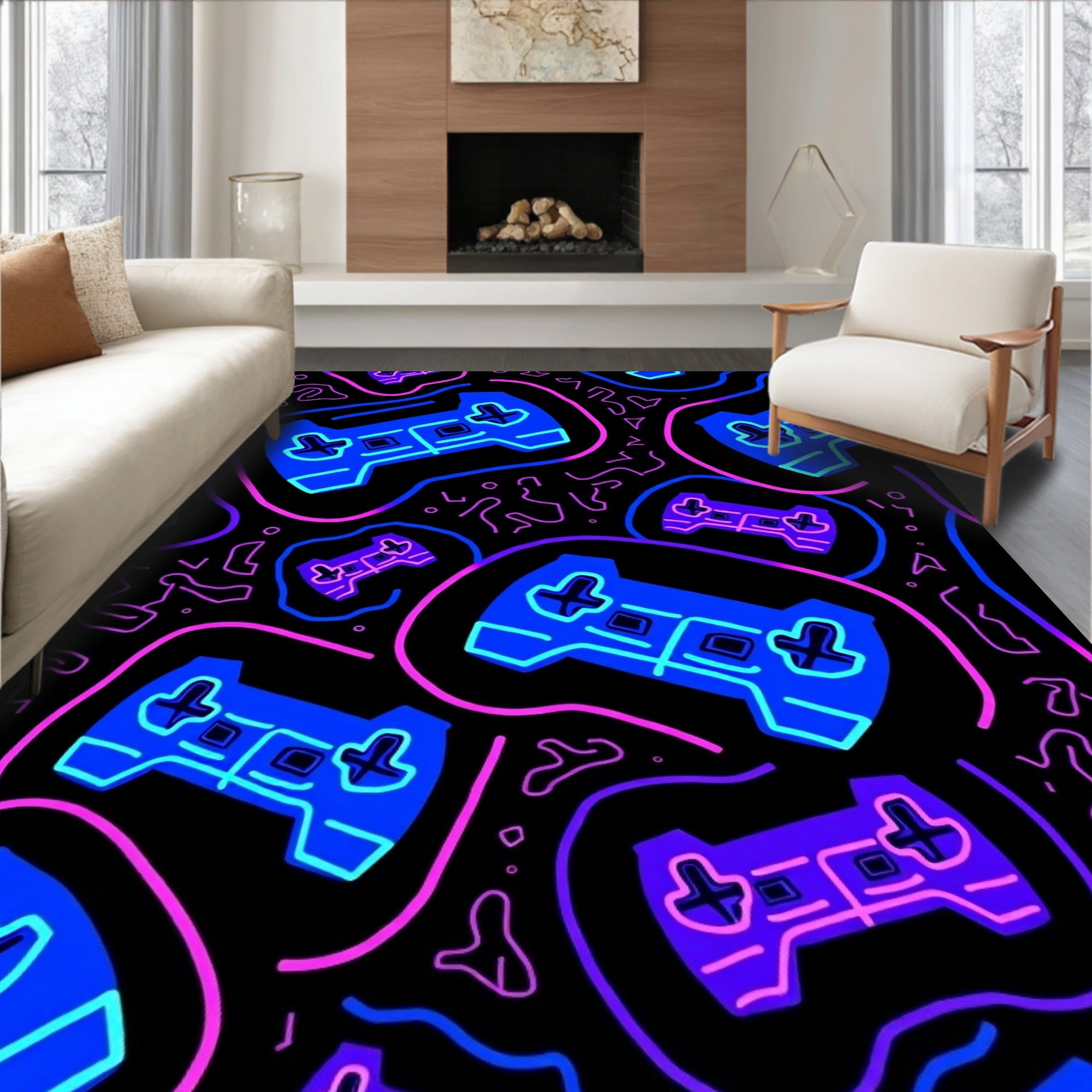 Flatwoven High Traffic Area Rug, Digital Controller Pixel Art Vibrant ...