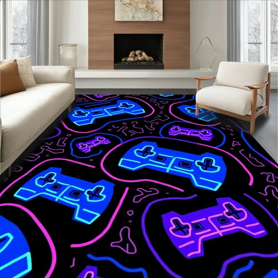 Flatwoven High Traffic Area Rug, Digital Controller Pixel Art Vibrant ...