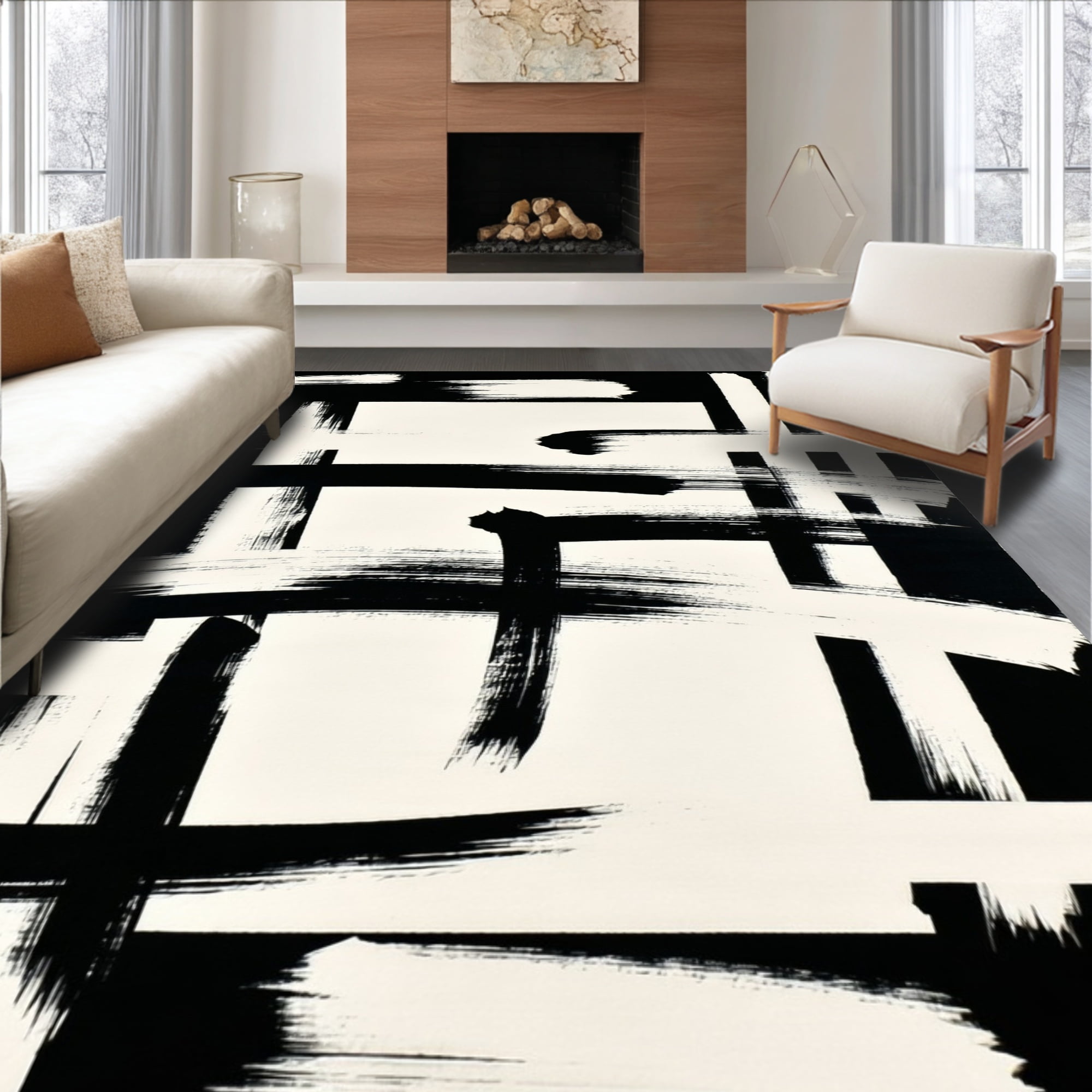 ODIKA 8'x10' Machine Washable Non-Slip Area Rug, Dramatic Contrast ...