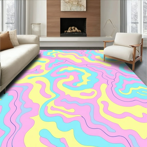 Flatwoven High Traffic Area Rug, Dreamy Cloud Swirl with Tie Dye Spiral ...