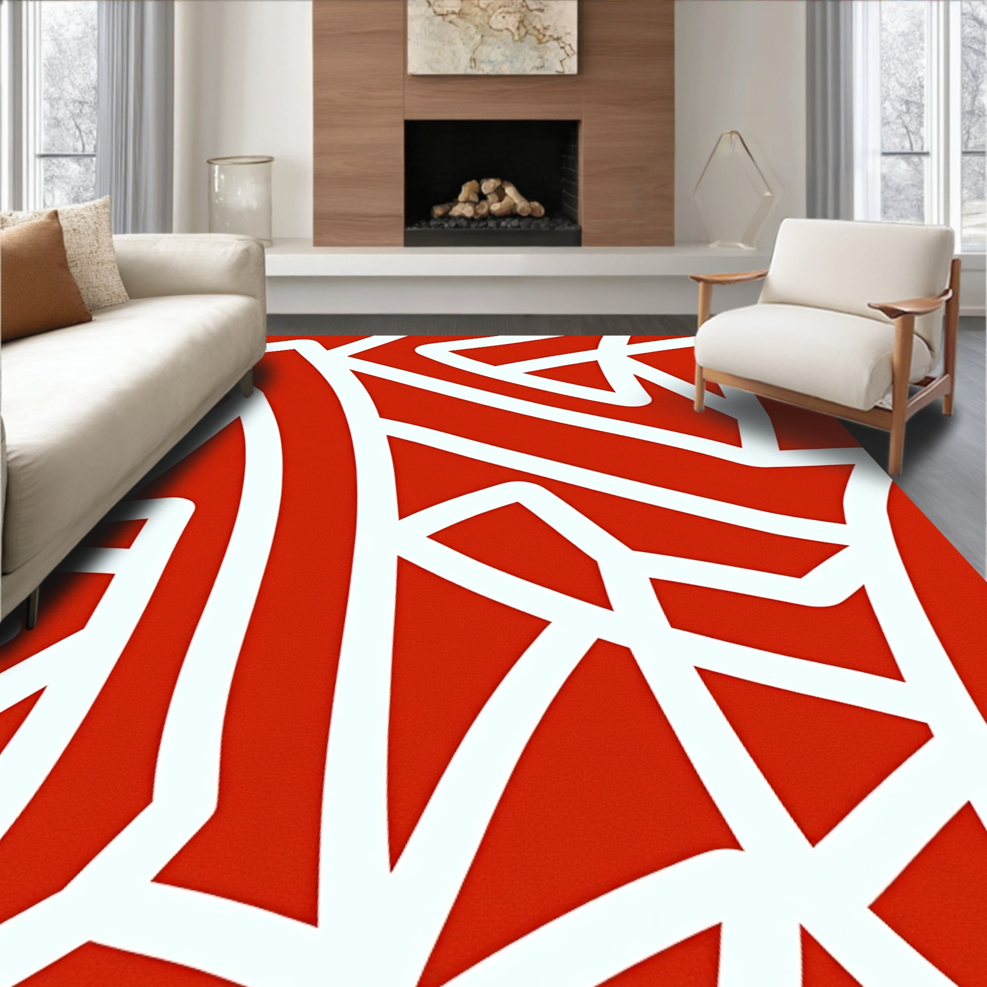 Flatwoven High Traffic Area Rug, Dynamic Angular Striped Composition ...