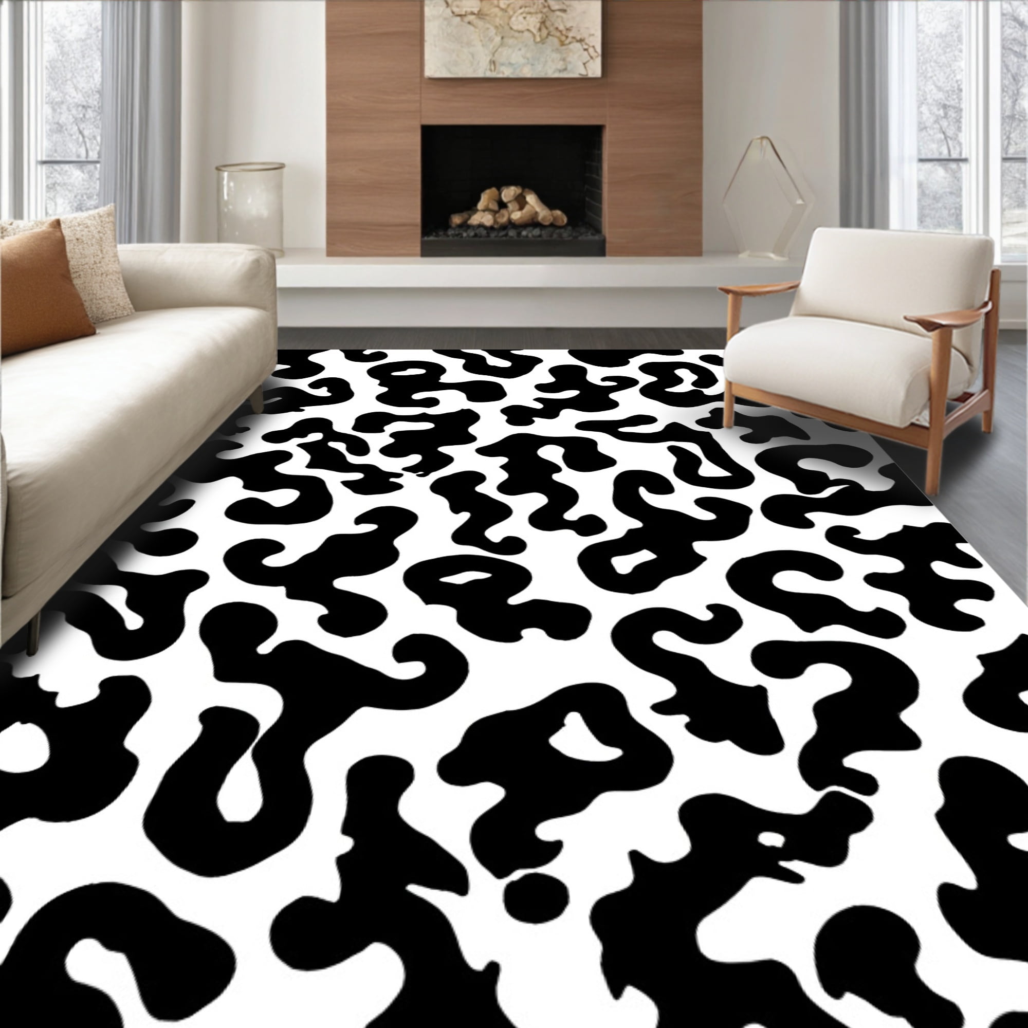 Flatwoven High Traffic Area Rug, Dynamic Black and White Patchwork with ...