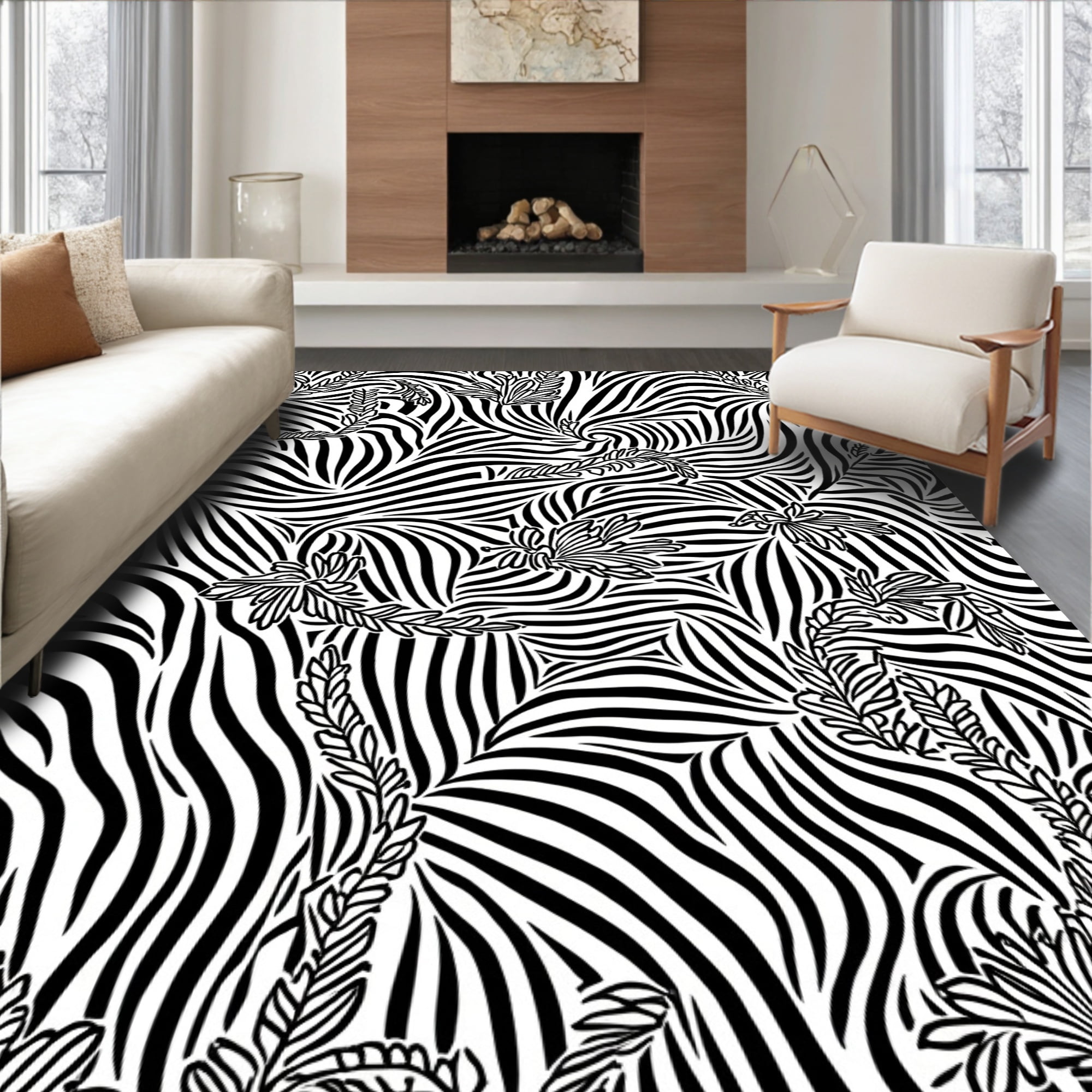 Flatwoven High Traffic Area Rug, Dynamic Black and White Zebra Stripes ...