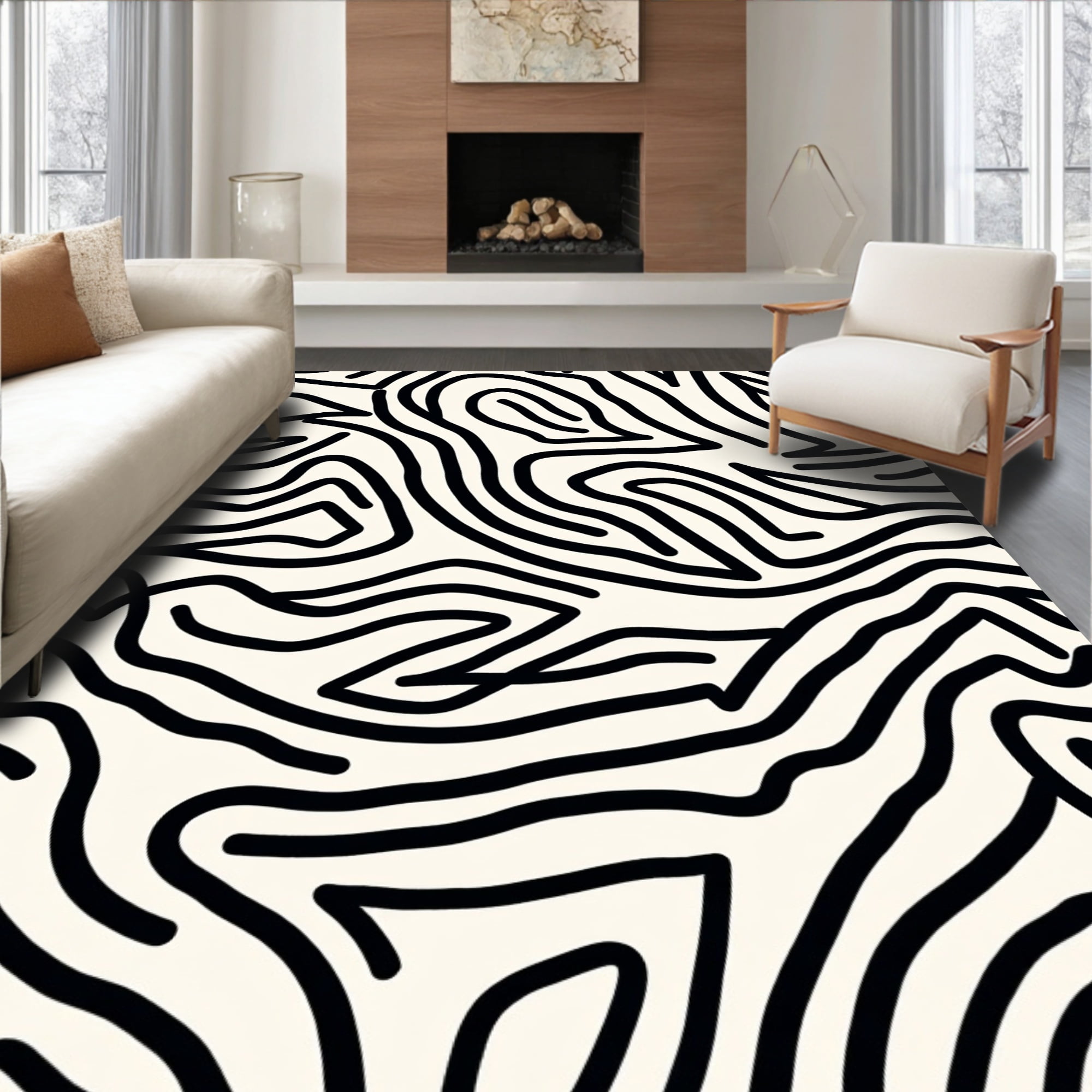 Flatwoven High Traffic Area Rug, Dynamic Zebra Stripe Design With Bold ...