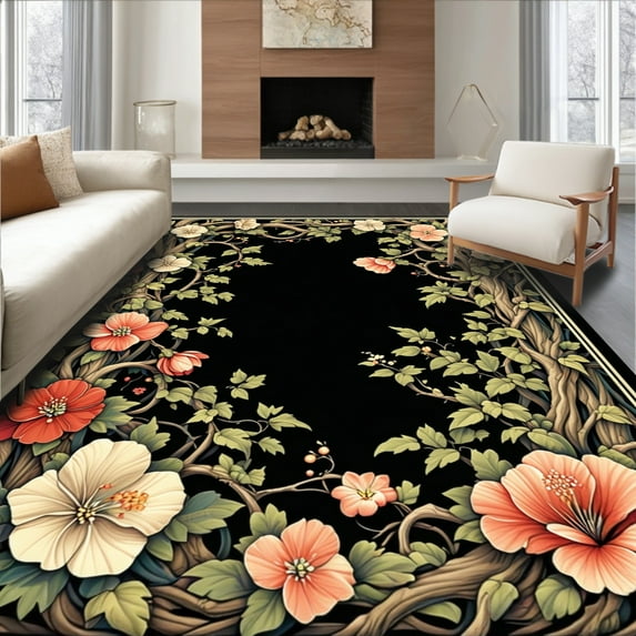 Flatwoven High Traffic Area Rug, Ebony Garden Area, Non Slip, Stain ...
