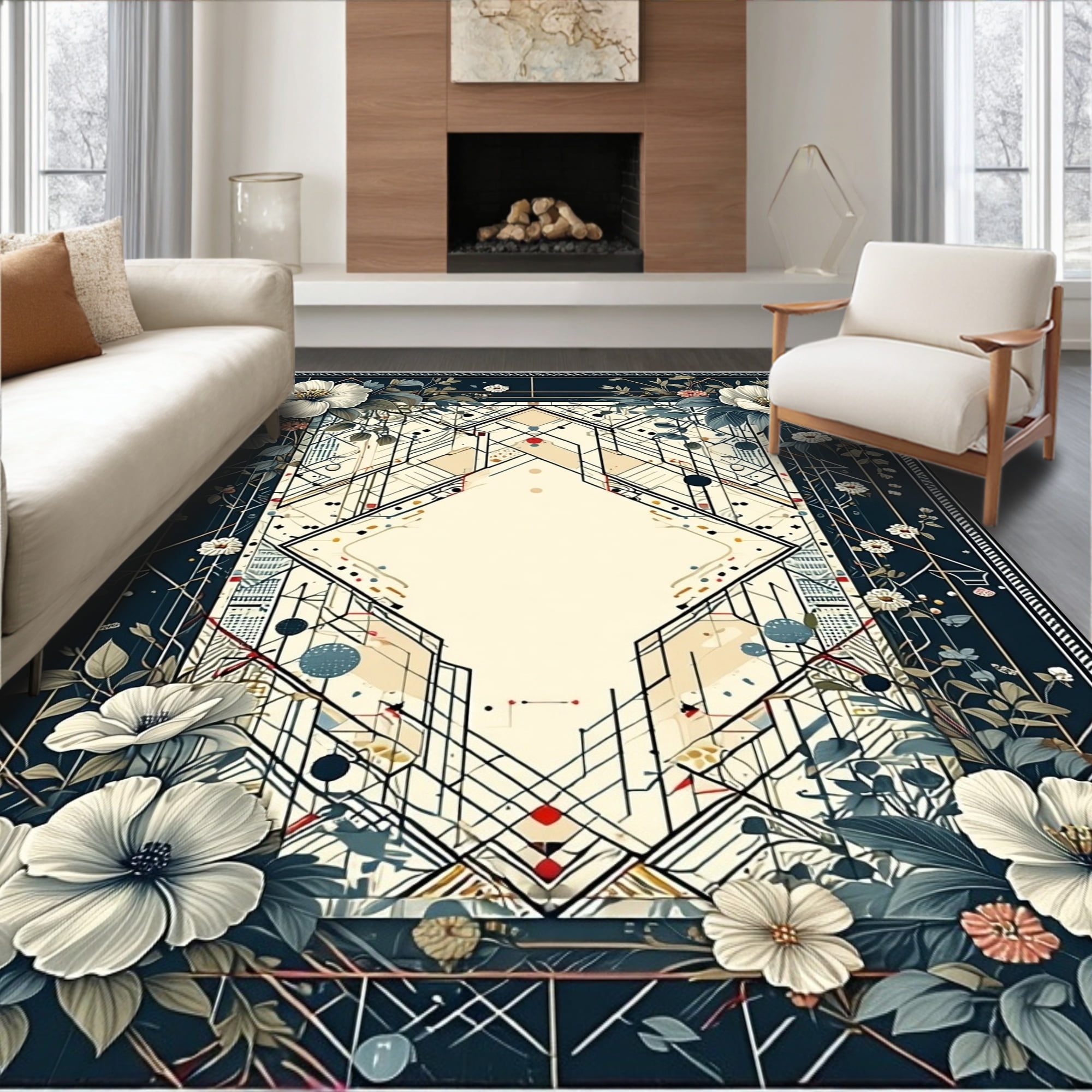 Flatwoven High Traffic Area Rug, Ebony Polygon Flokati Artsy Hexagonal ...