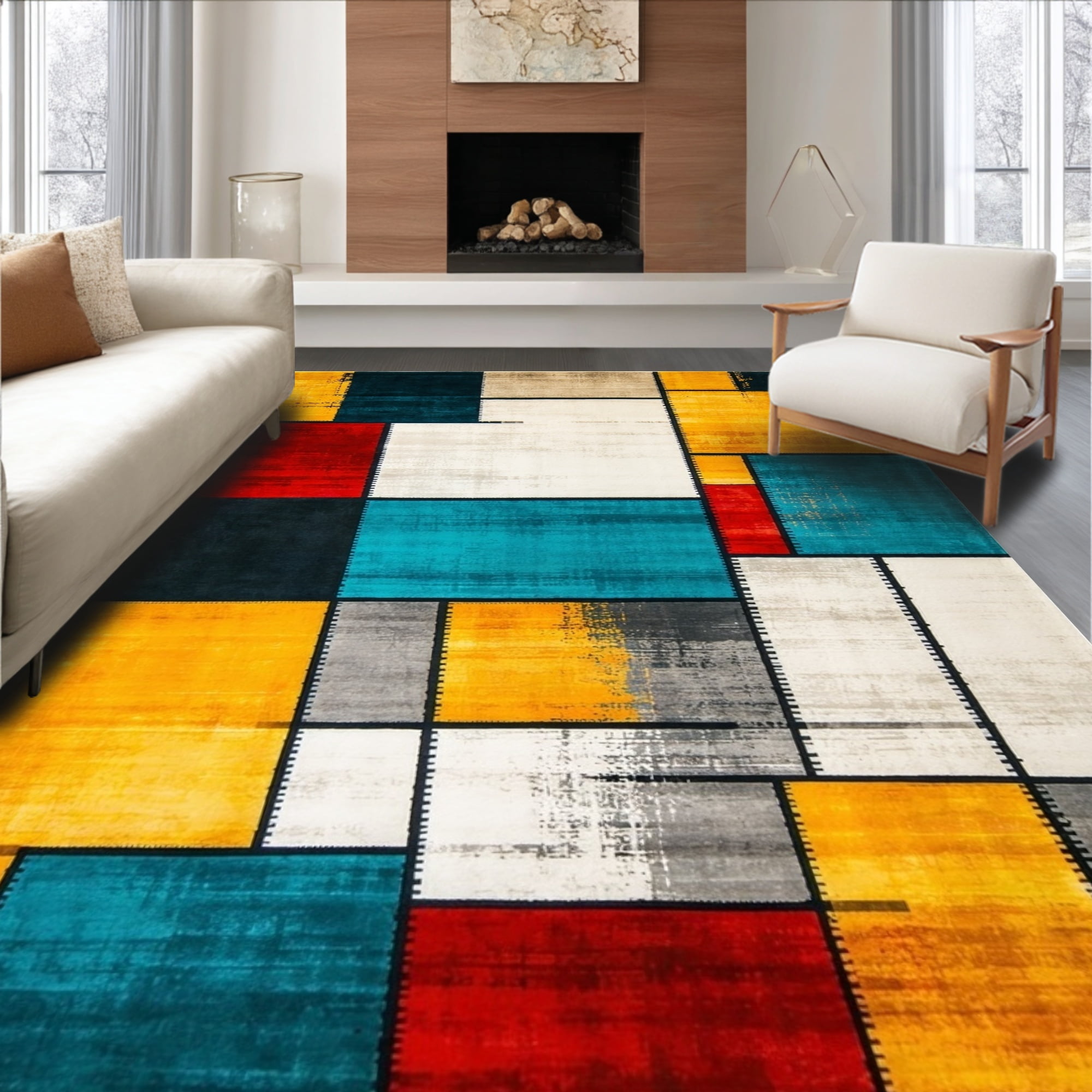 ODIKA 8'x10' Machine Washable Non-Slip Area Rug, Eclectic Mosaic ...