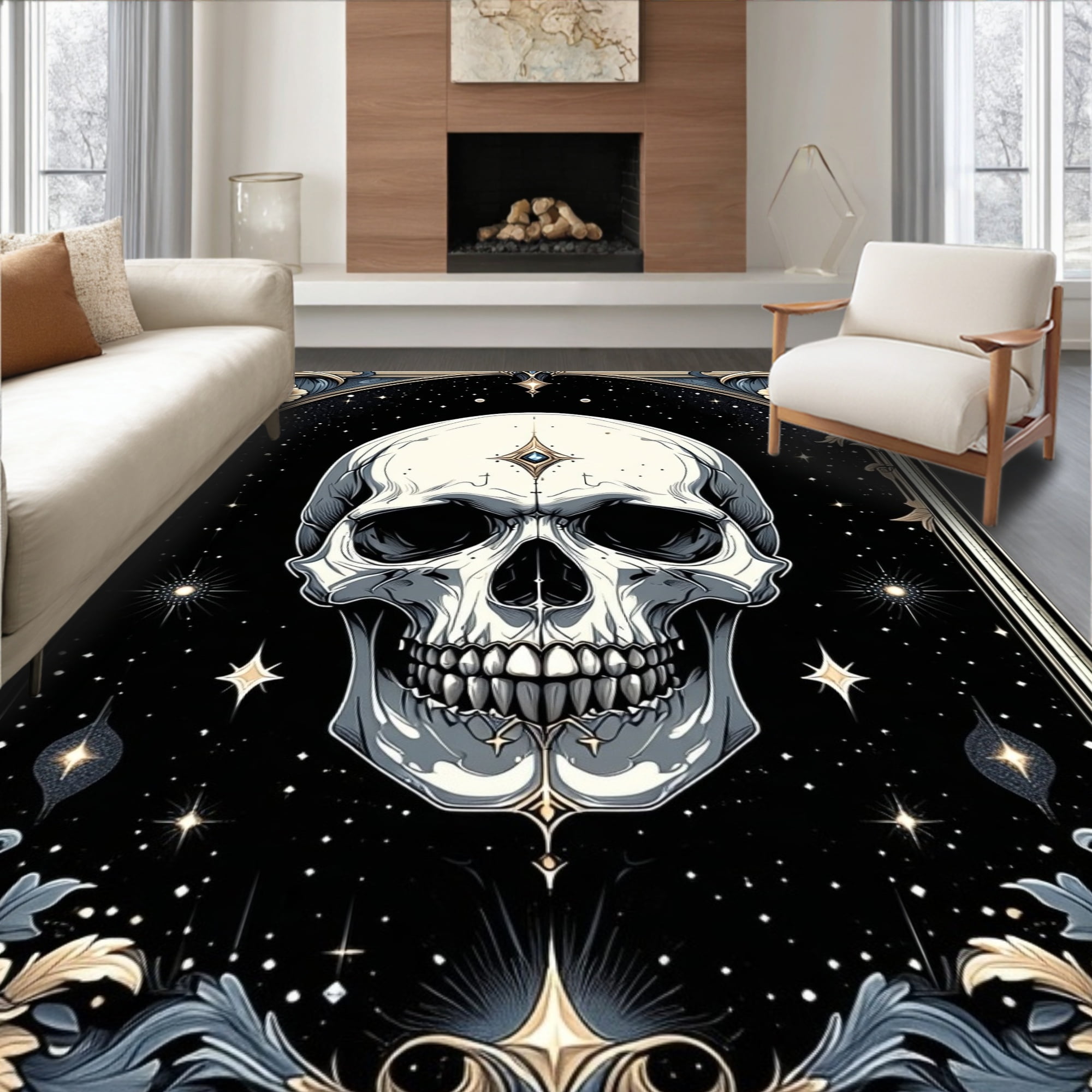 ODIKA 5'x7' Machine Washable Non-Slip Area Rug, Edgy Monochrome Gothic ...