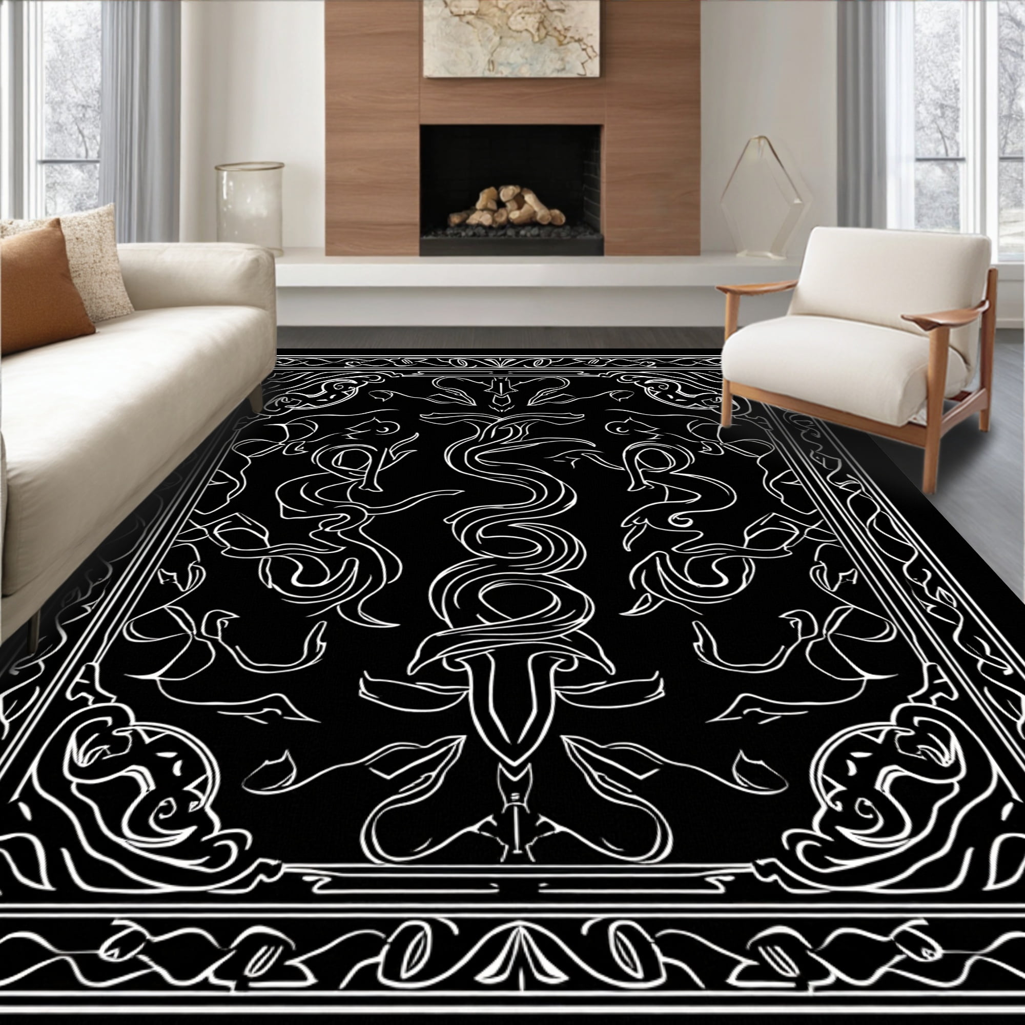 Flatwoven High Traffic Area Rug, Eerie Serpent Motif with Intricate ...