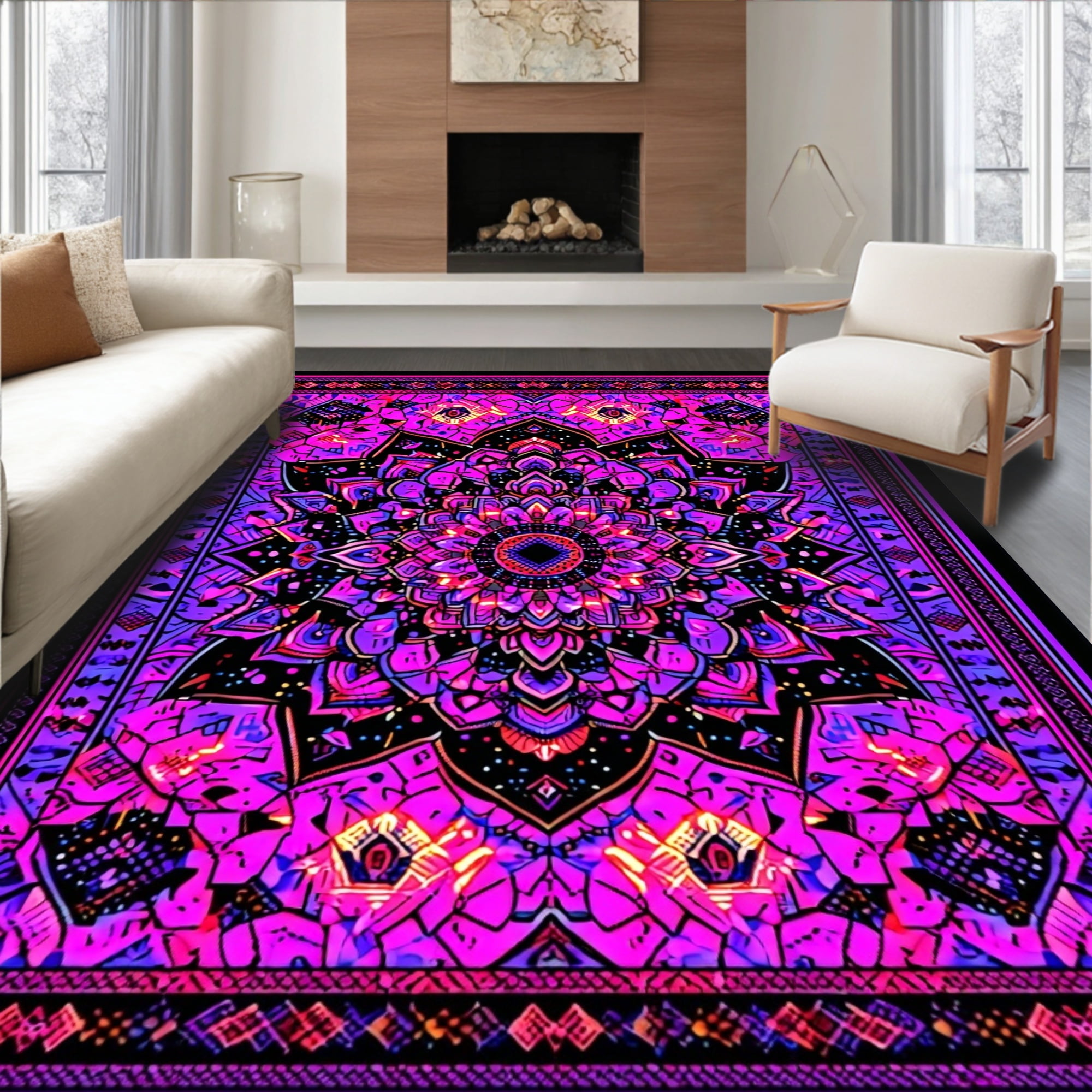 Flatwoven High Traffic Area Rug, Electric UV Reactive Geometric Style ...
