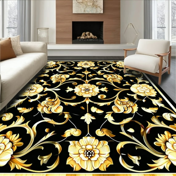 Flatwoven High Traffic Area Rug, Elegant Baroque Scroll Runner with ...